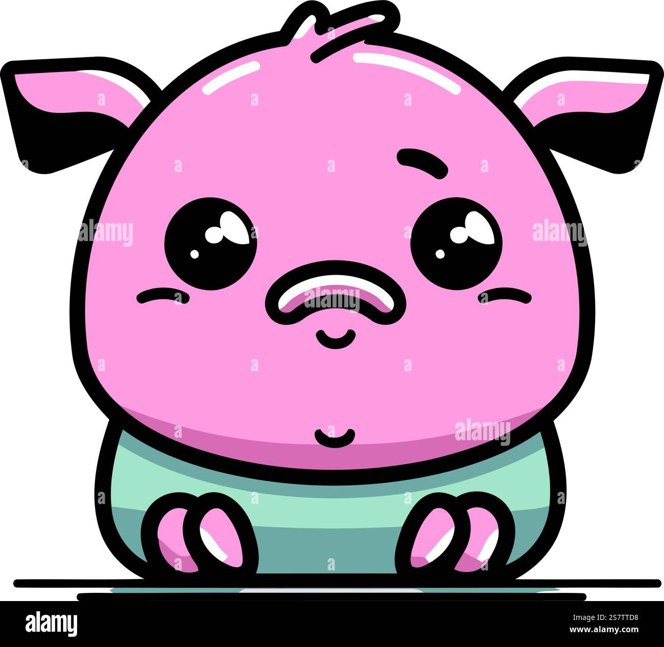 Cute cartoon pig with sad expression. Vector illustration in thin line ...