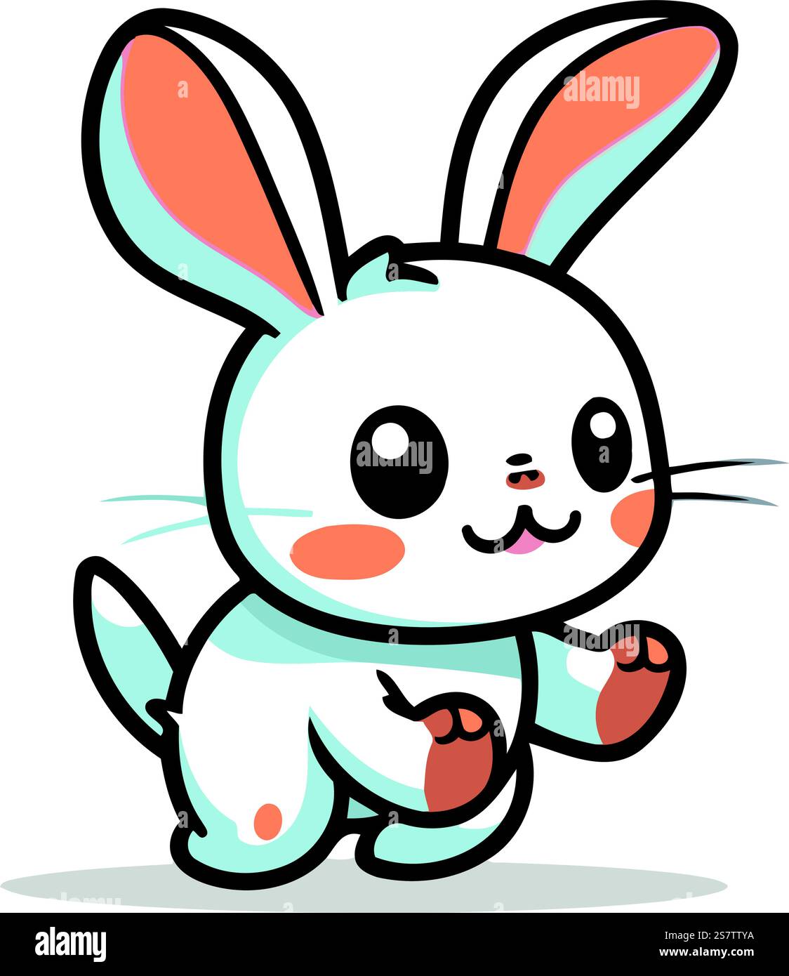 Cute cartoon rabbit running isolated on white background. Vector ...