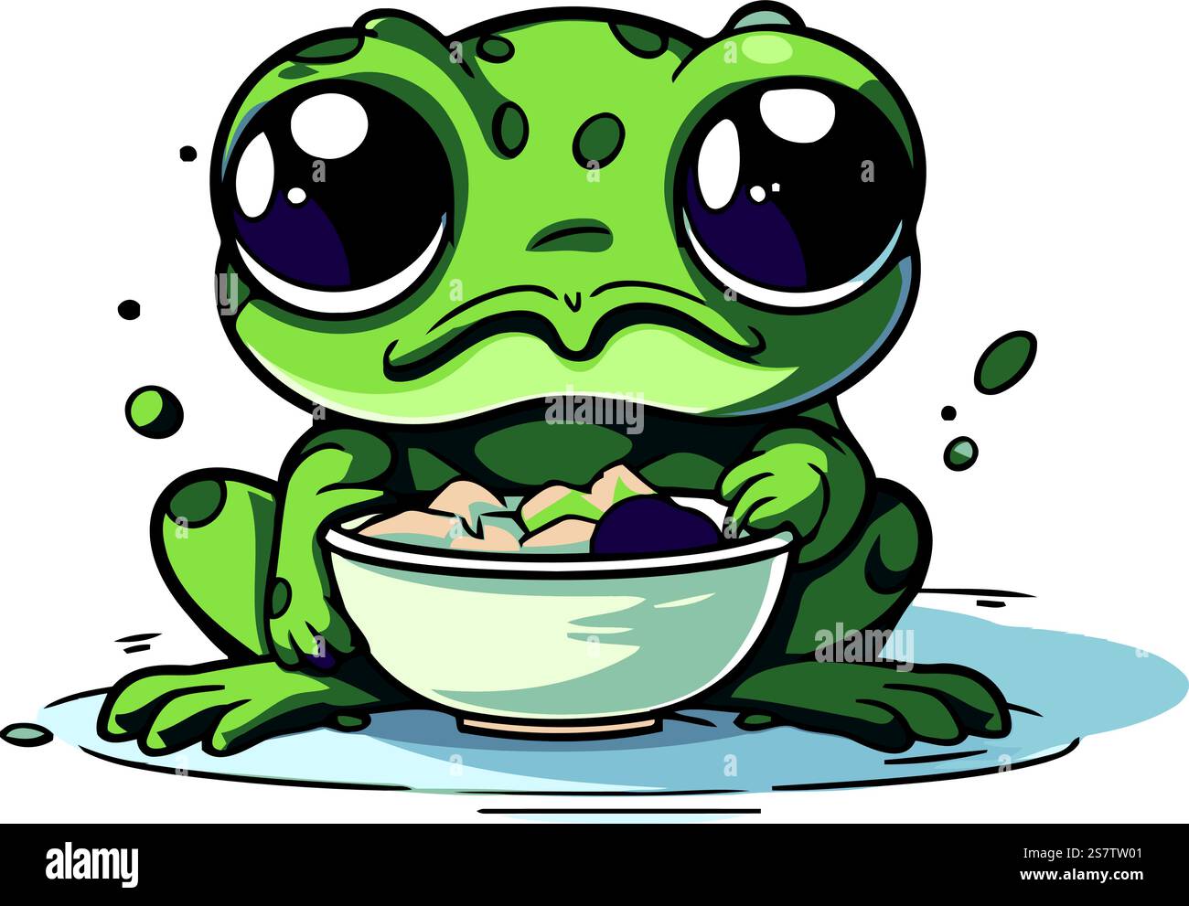 Frog with bowl of food. Cute cartoon vector illustration Stock Vector ...