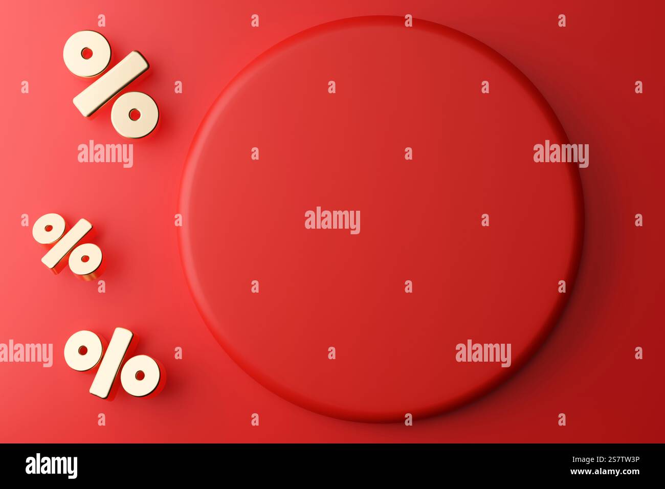 A bright red backdrop displays three bold percentage symbols ...