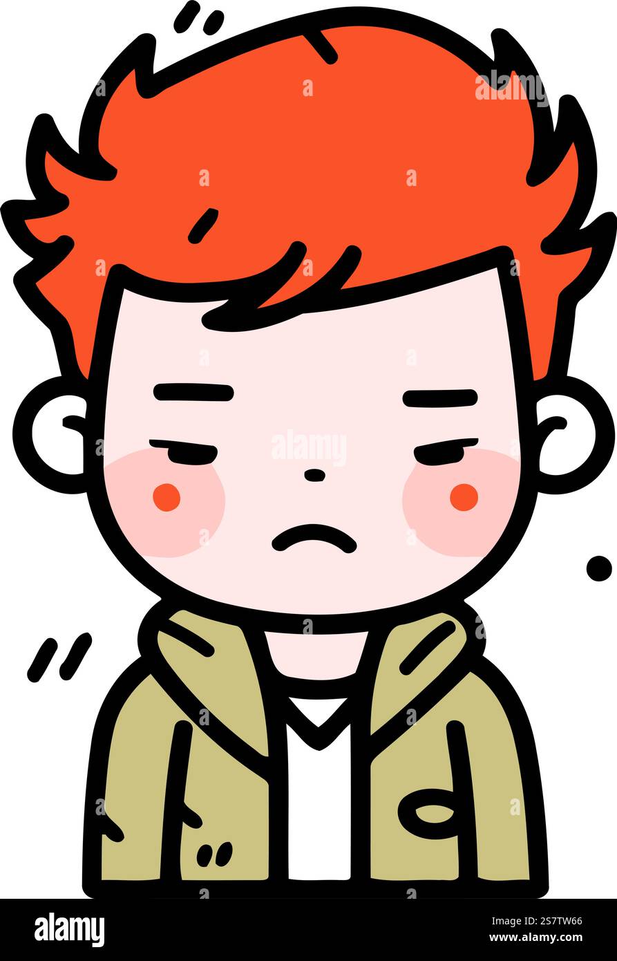 Illustration of a redhead boy feeling sad. vector illustration Stock ...