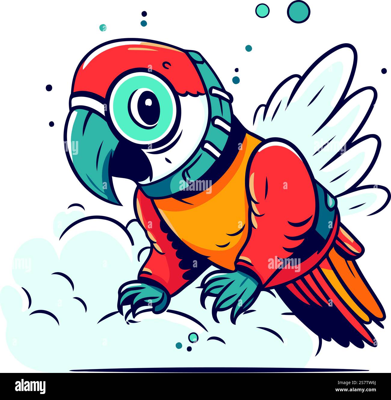 Cute cartoon parrot flying in the sky. Vector illustration Stock Vector ...