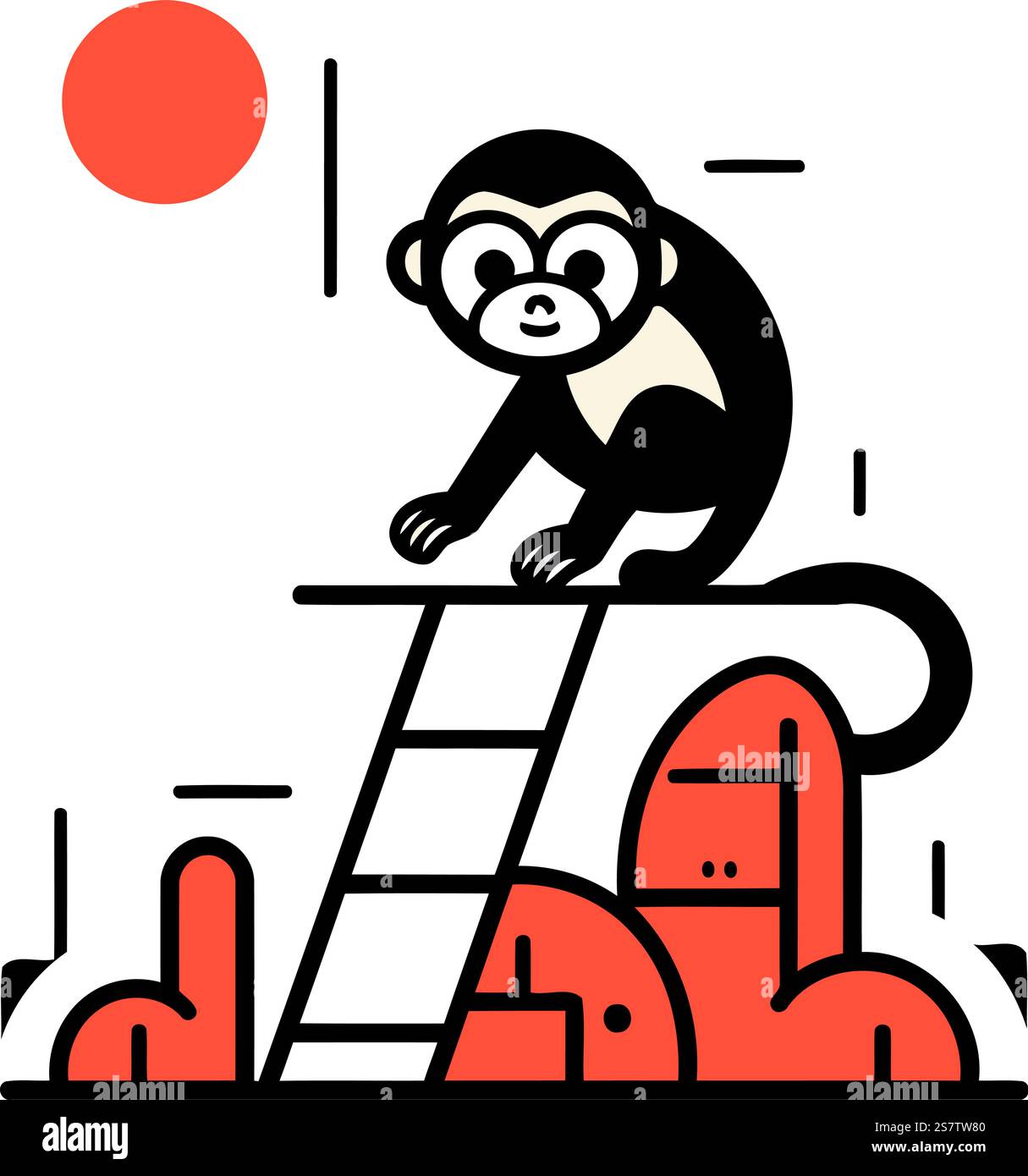 Cute monkey climbing on the ladder. Vector illustration in flat style ...