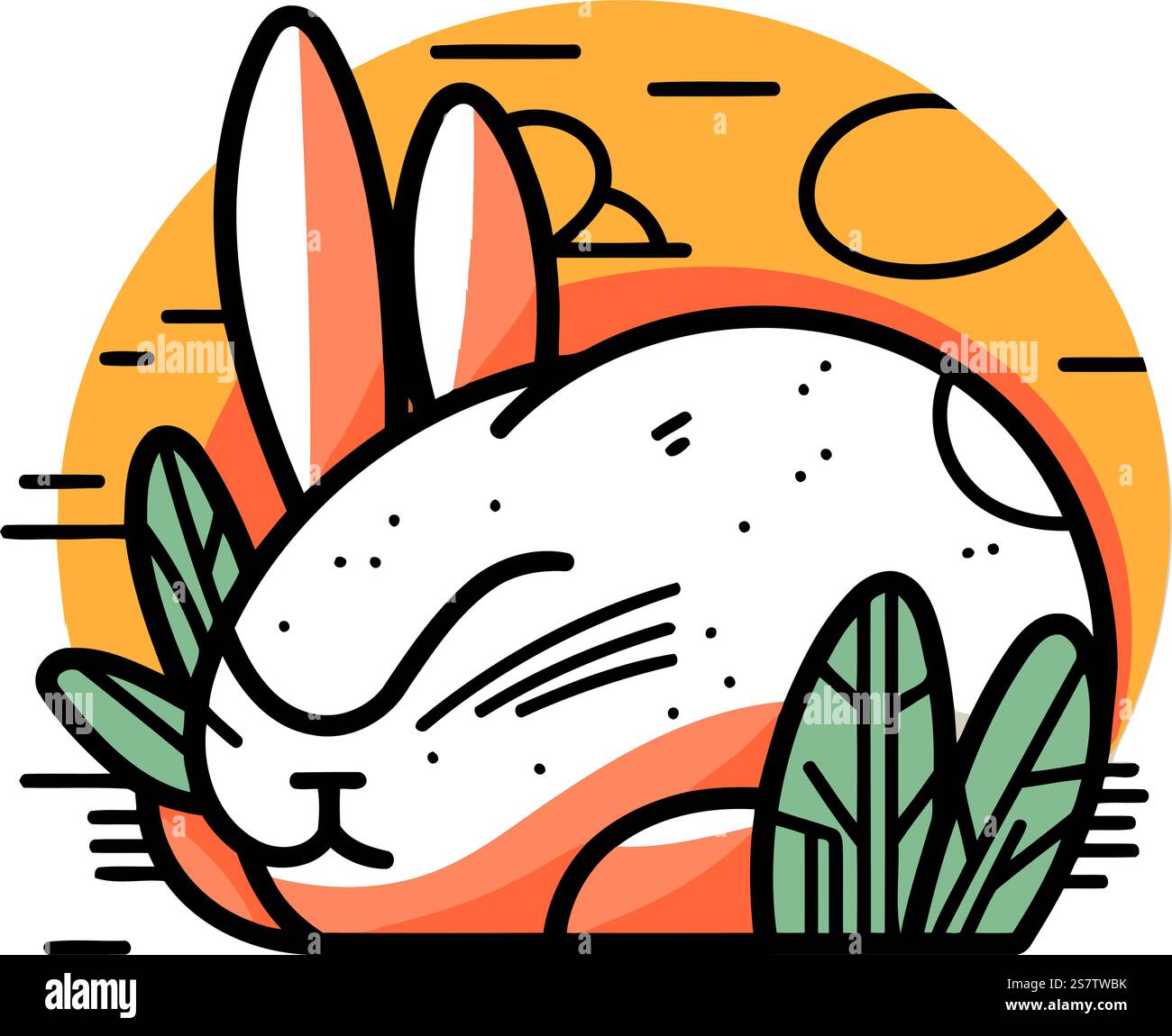 Cute rabbit sleeping on the background of the sun. Vector illustration ...