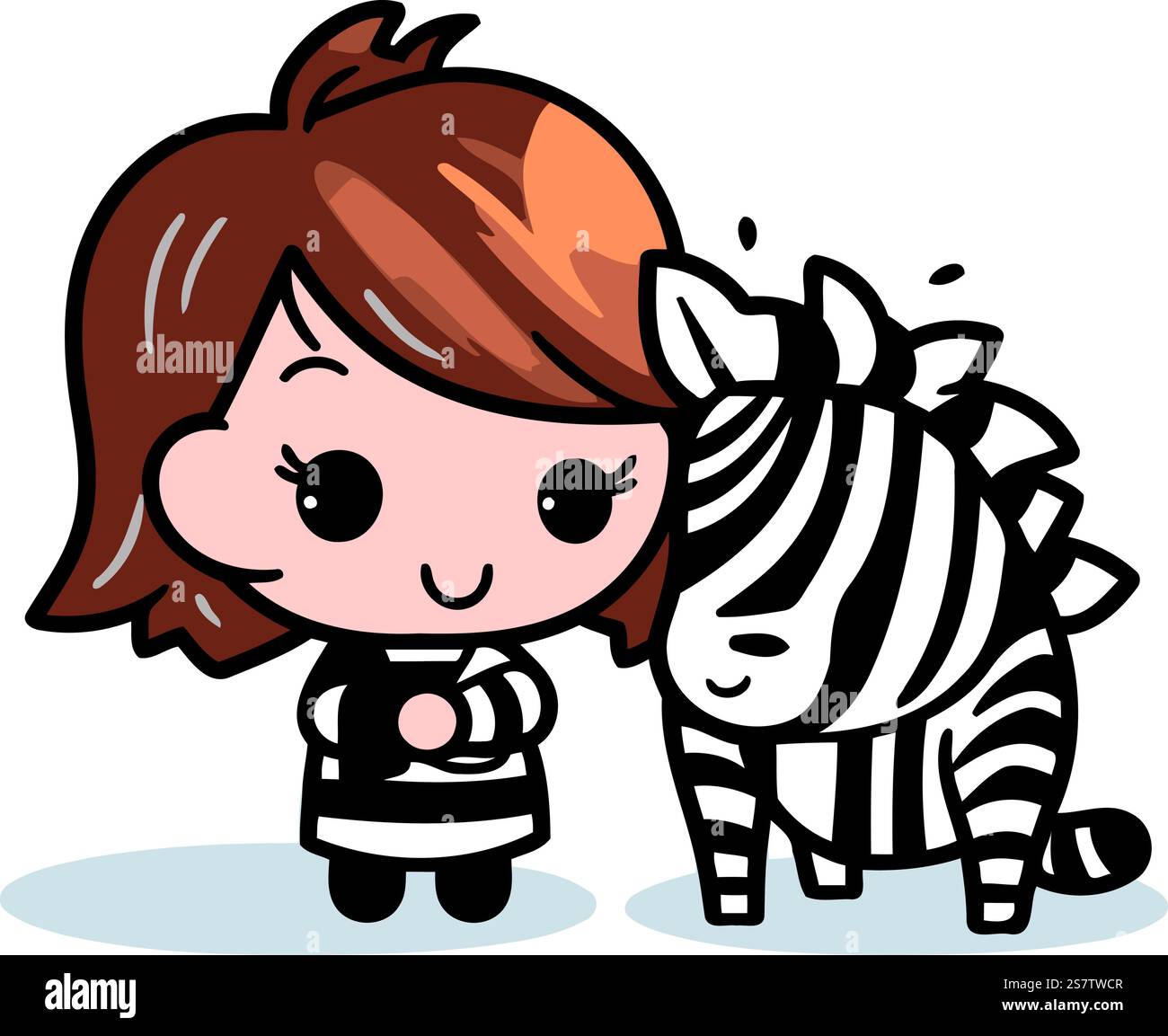 Cute Girl with Zebra Vector Illustration. Cute Cartoon Character Stock ...