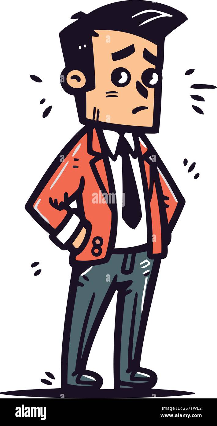 Funny cartoon man in red shirt and tie. Vector illustration Stock ...