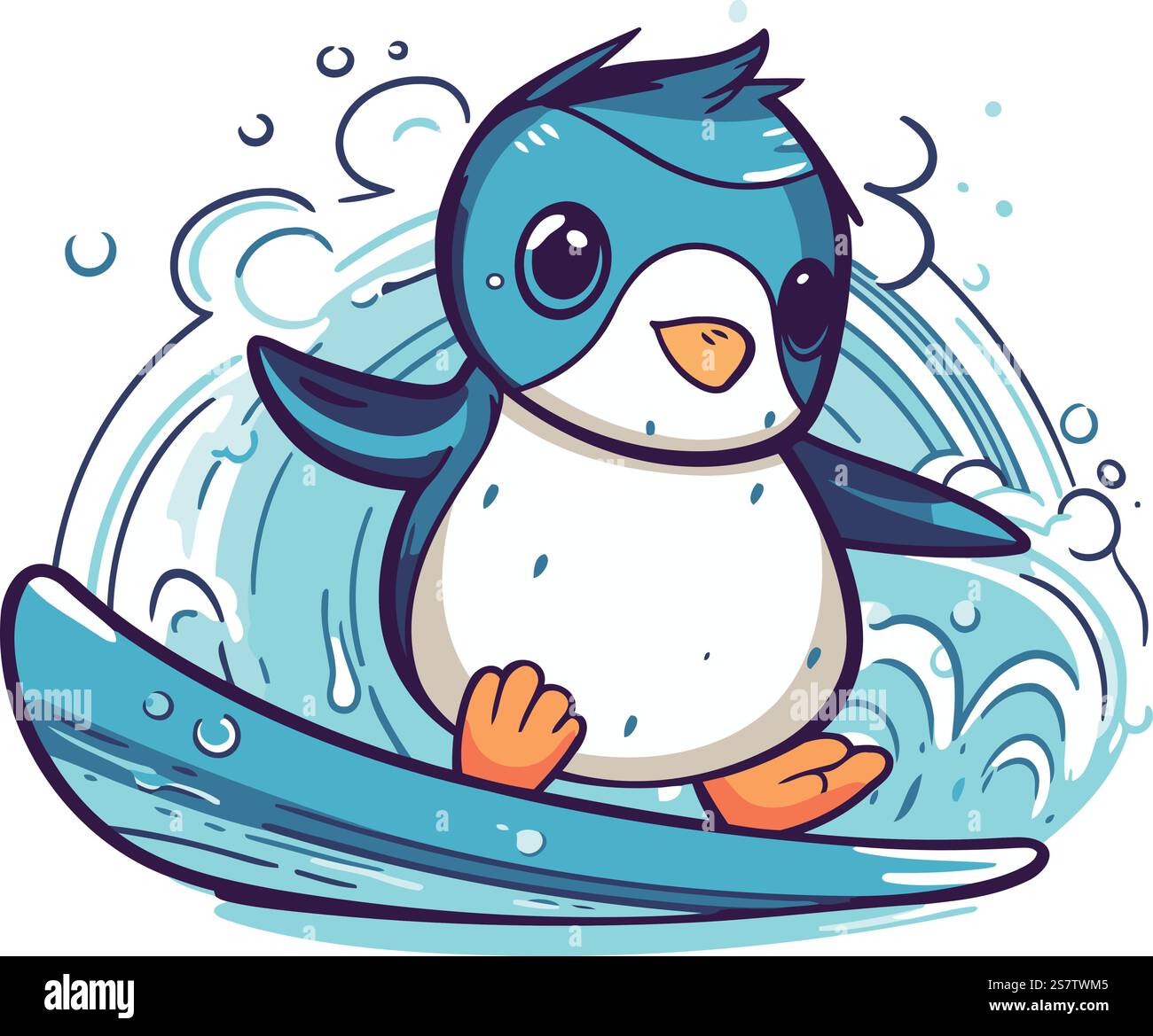 Cute penguin surfing on the wave. Vector cartoon illustration Stock ...
