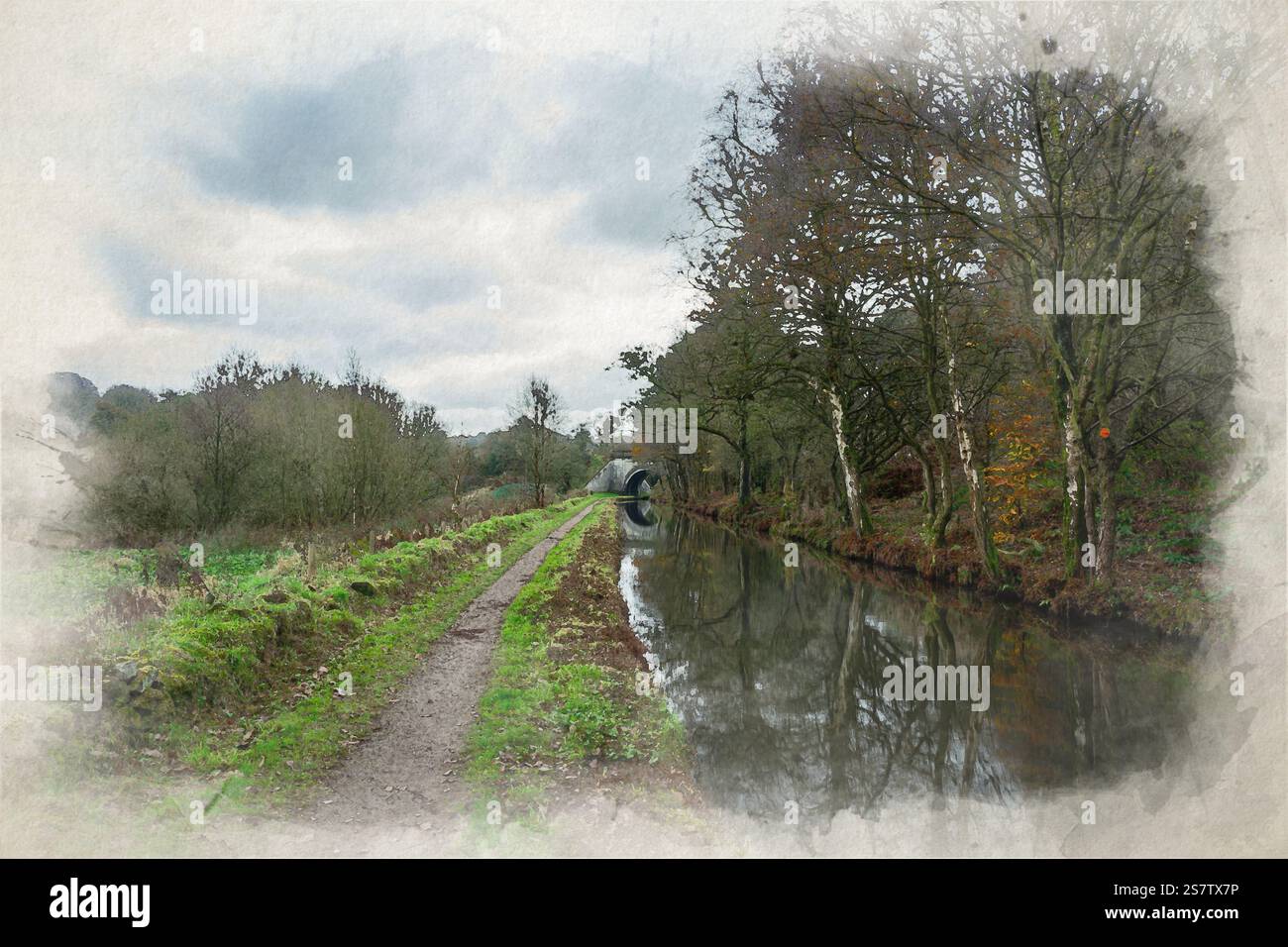 Digital watercolour illustration of the Hazlehurst aqueduct carrying ...