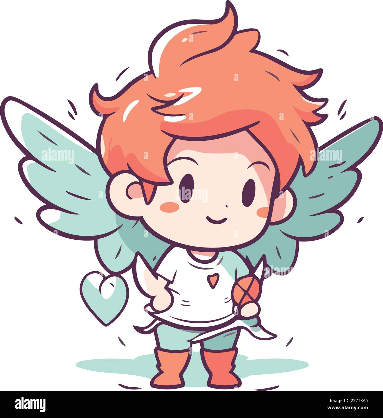 Cute little cupid with wings and heart. Vector illustration Stock ...