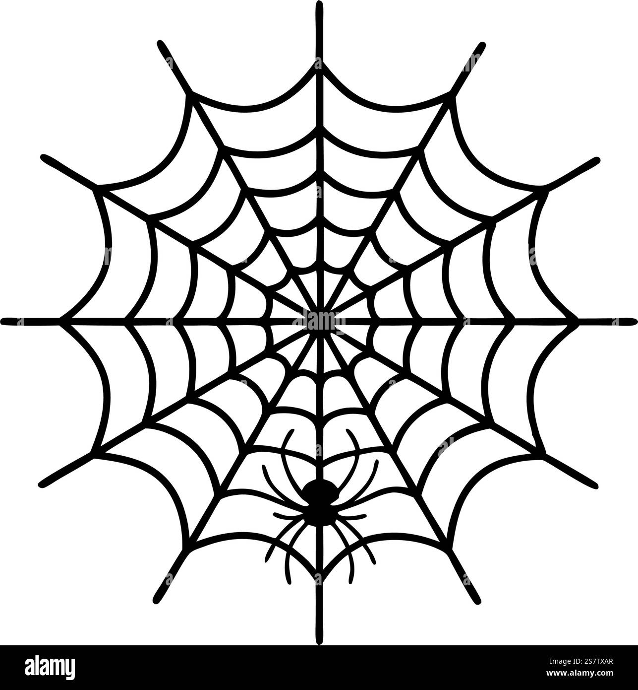 Simple spider web illustration with bold lines and a small spider ...