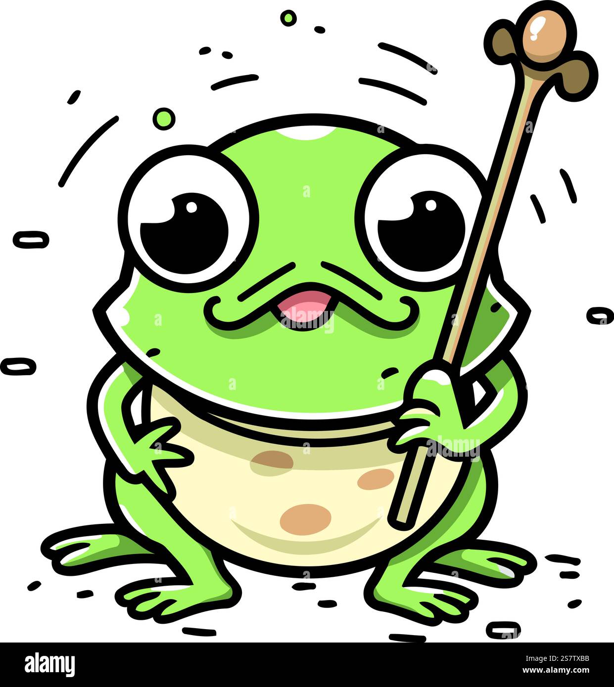 Frog with stick. Cute cartoon character. Vector illustration Stock ...