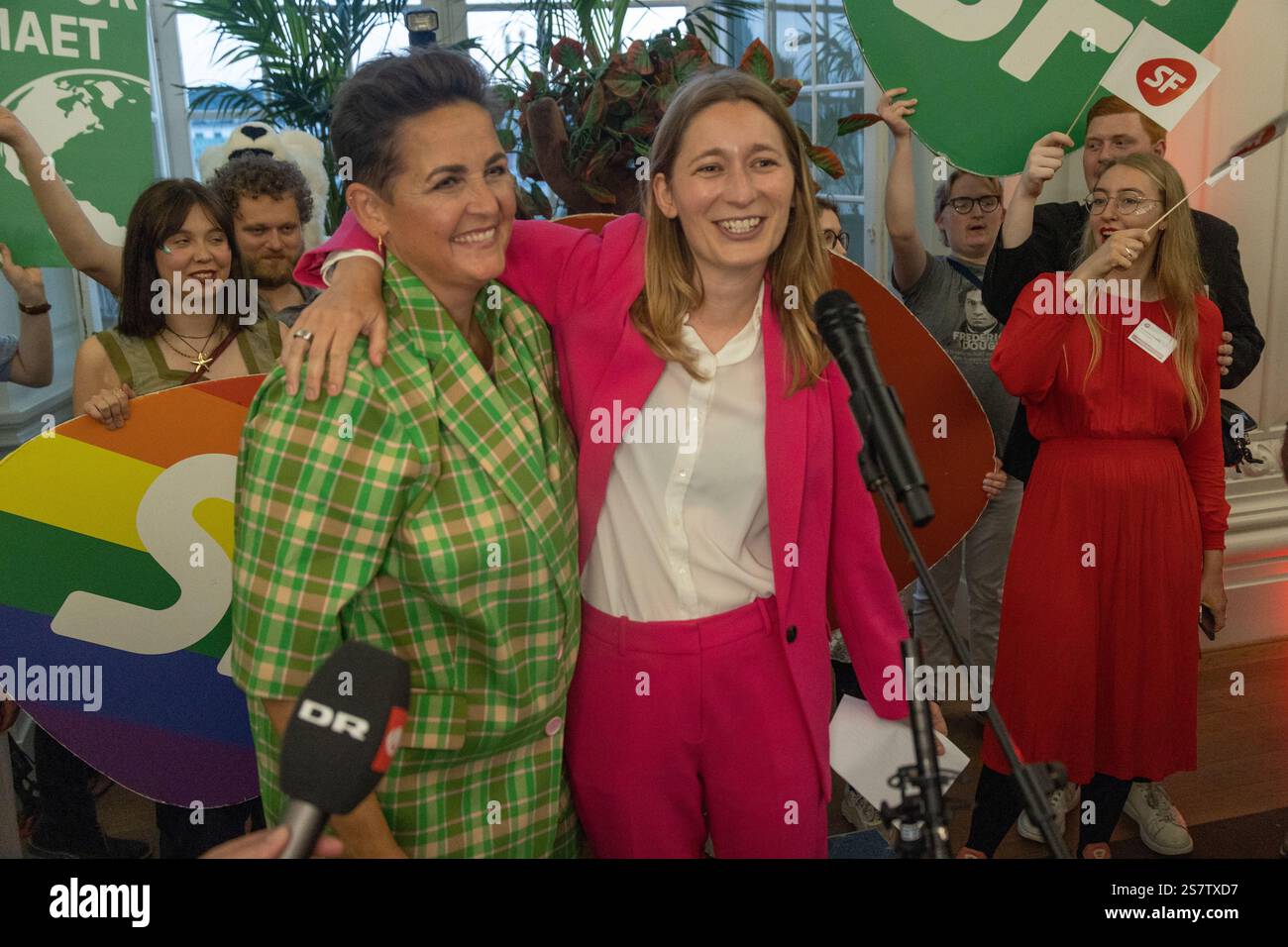 Chairwoman of the Green Left Pia Olsen Dyhr (L) and the lead candidate ...