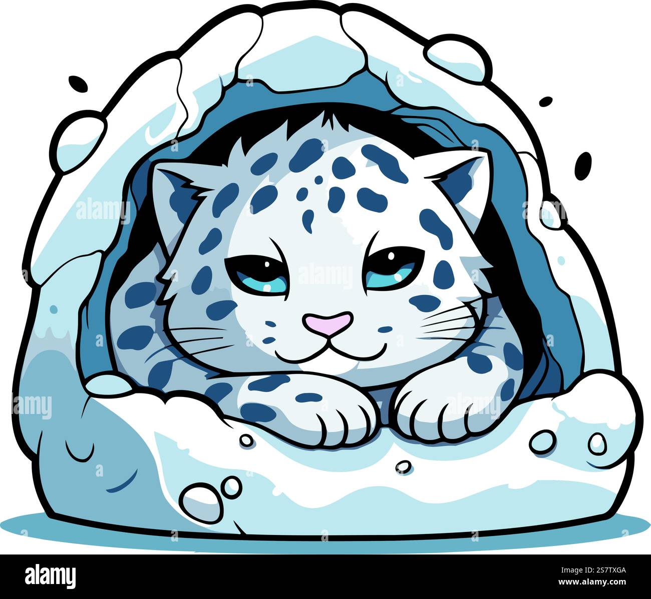 Cute cartoon snow leopard in a hole. Vector illustration Stock Vector ...