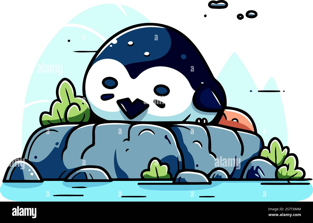 Cute penguin on the rock. Vector illustration in cartoon style Stock ...