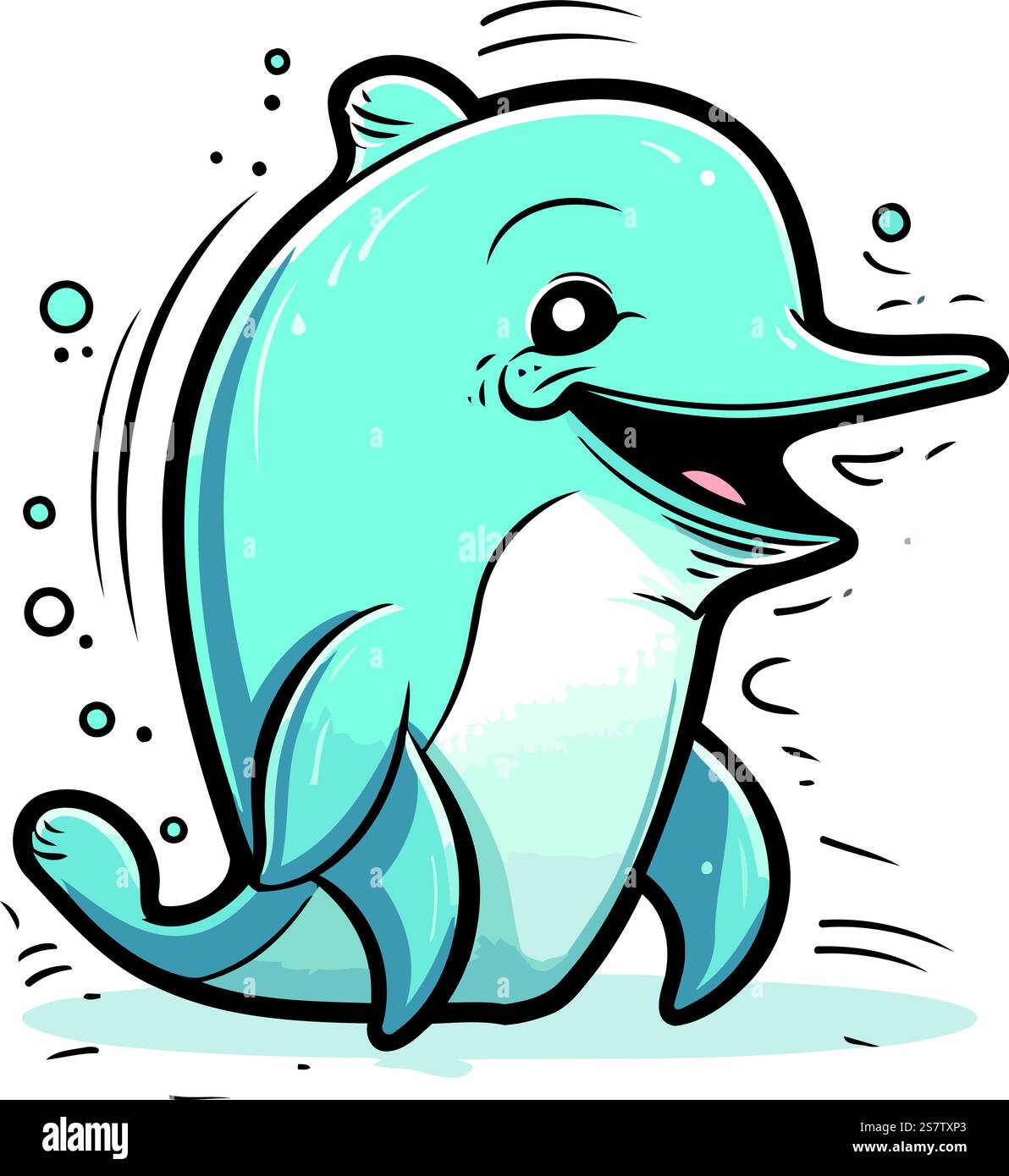 Cartoon blue dolphin. Vector illustration of a cute cartoon dolphin ...