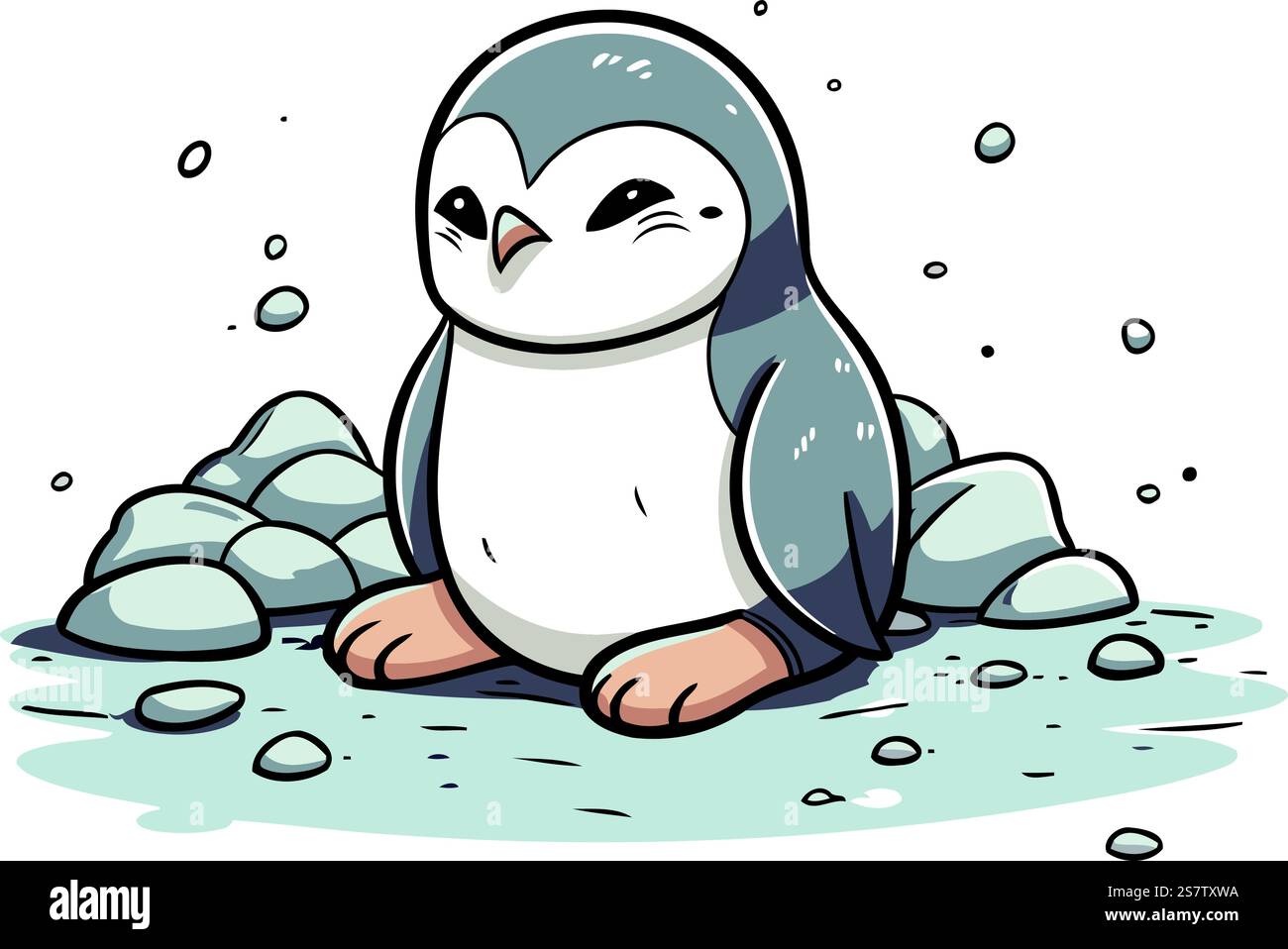 Cute penguin sitting on the rock. Vector cartoon illustration Stock ...