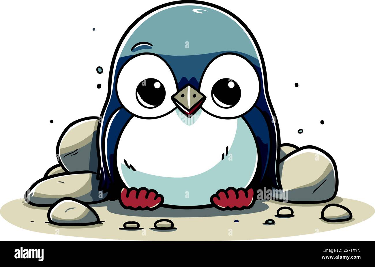 Cute cartoon penguin standing on the rock. Vector illustration Stock ...