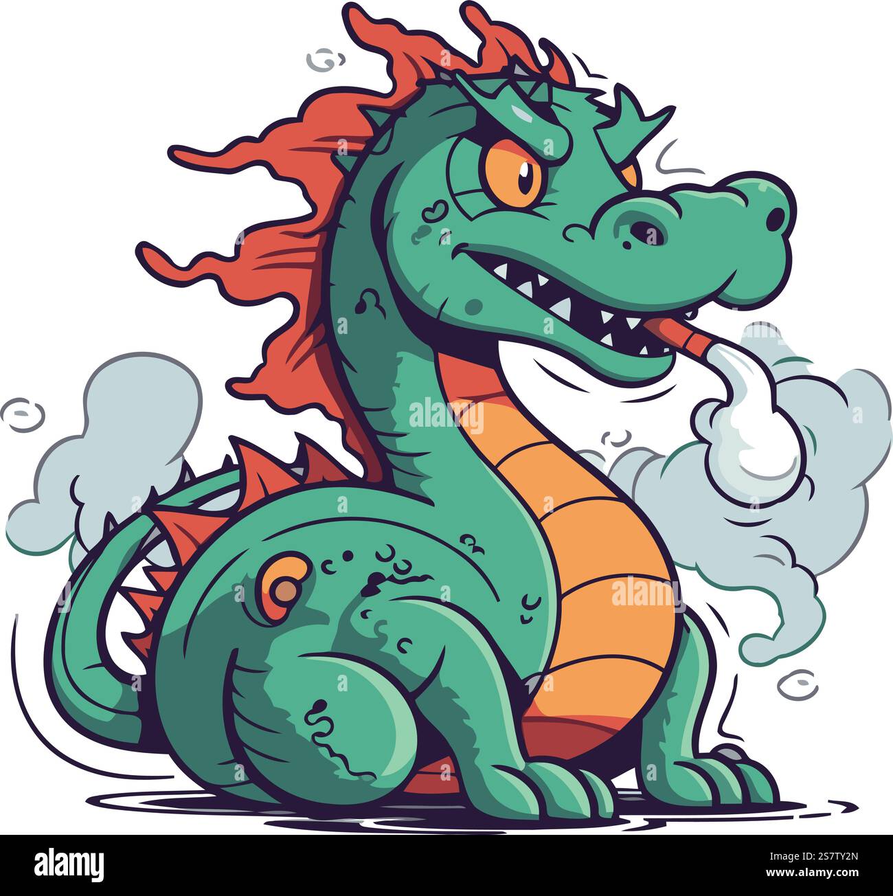 Cute cartoon dragon with smoke. Vector illustration isolated on white ...