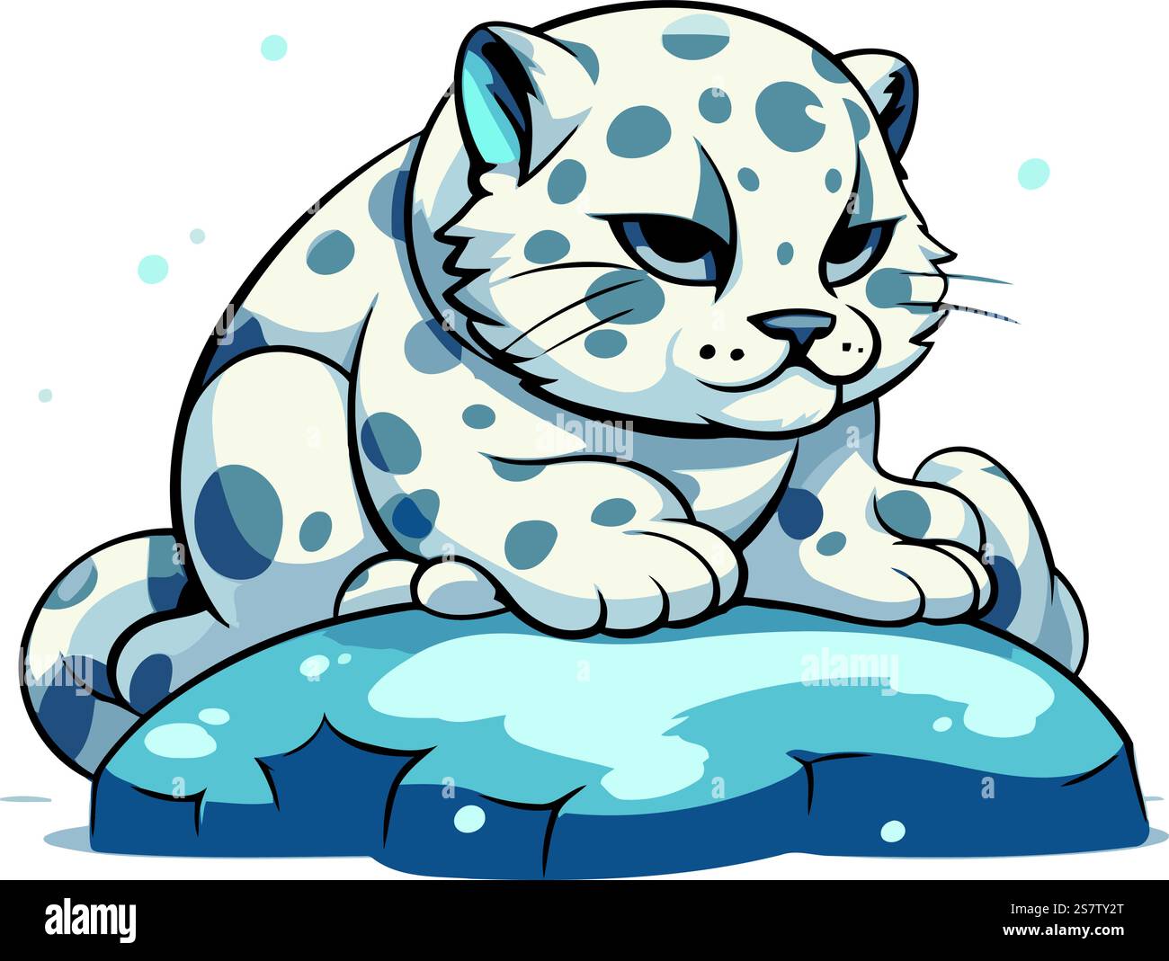 Snow leopard sitting on rock. Cute cartoon vector illustration Stock ...