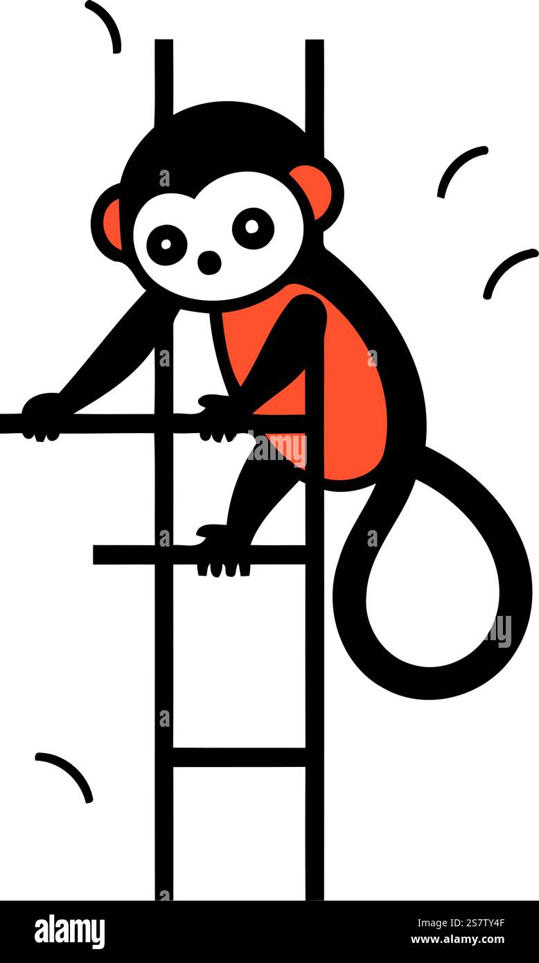 Monkey climbing a ladder. Vector illustration on a white background ...