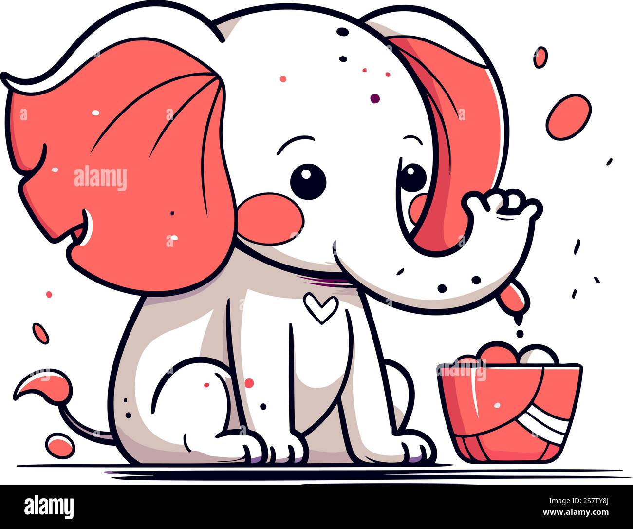 Cute cartoon elephant drinking milk from a bowl. Vector illustration ...