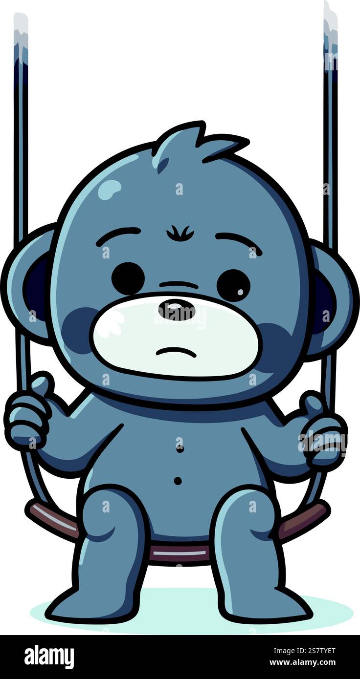Sad baby monkey on swing. Vector illustration of a cute animal Stock ...