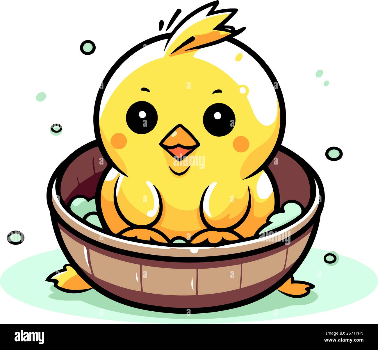 Cute little chicken in a bath. Vector cartoon character illustration ...