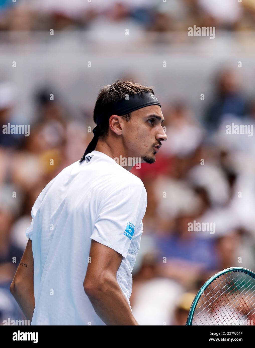 Melbourne, Australia. 20th Jan, 2025. Lorenzo Sonego reacts during the men's singles 4th round ...