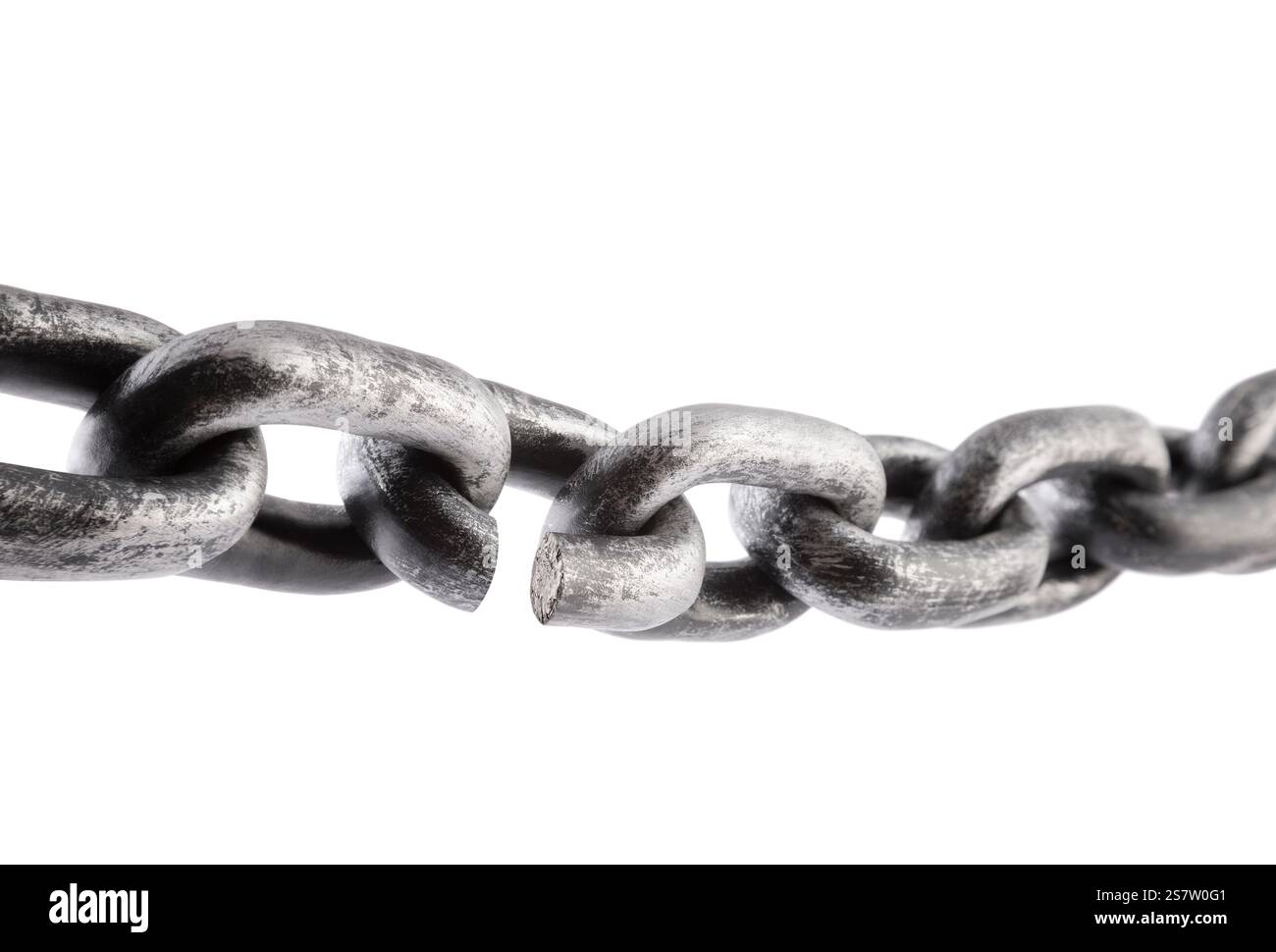 Broken metal chain isolated on white background, concept of freedom ...