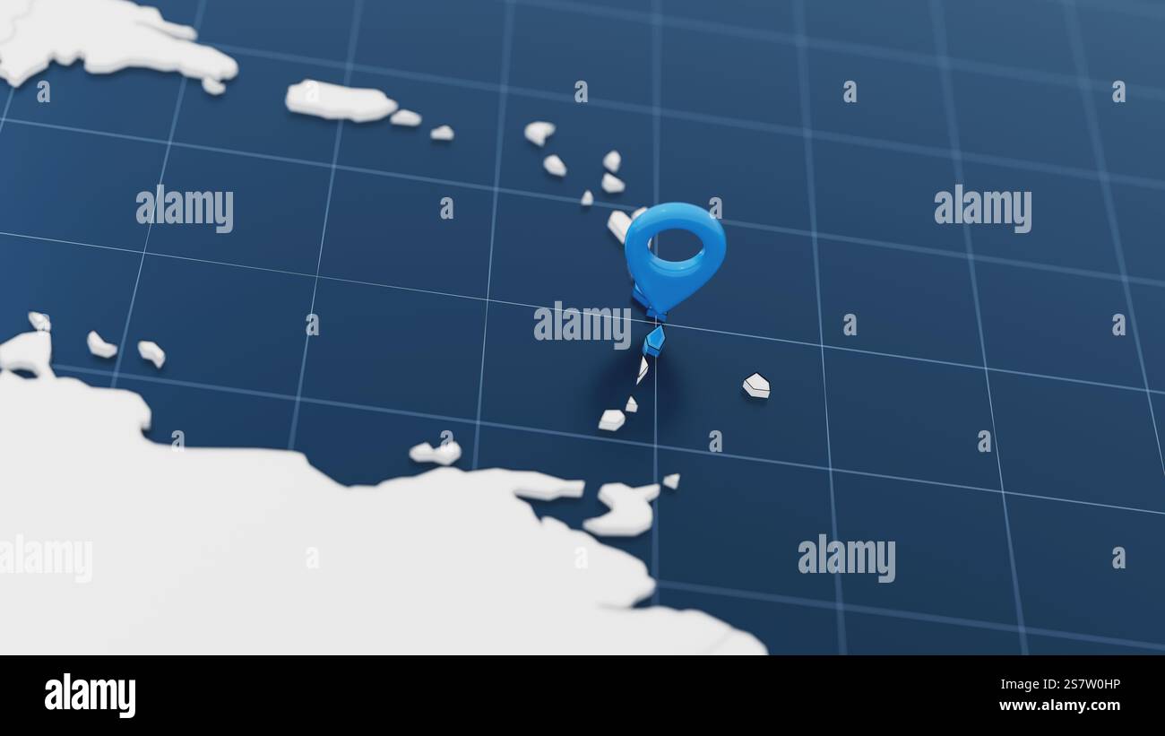 Blue Martinique 3d map with pointer pin surrounded with other countries ...
