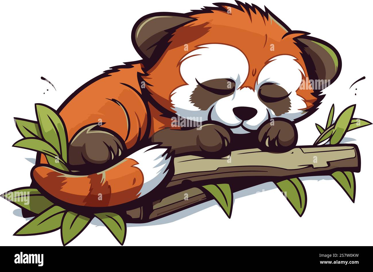 Cute red panda sleeping on a tree branch. Vector illustration Stock ...