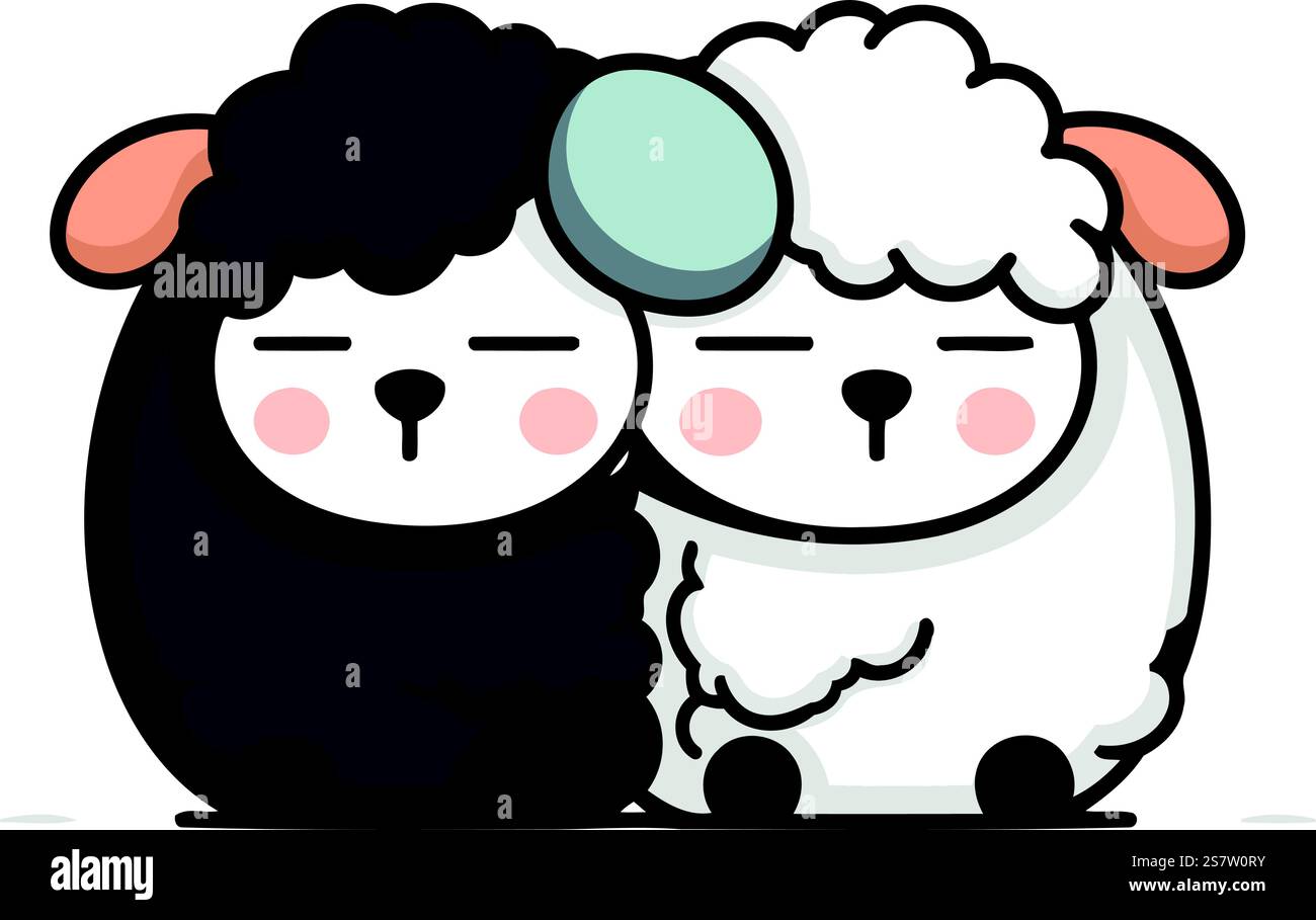 Cute sheep and lamb. Vector illustration in flat cartoon style Stock ...