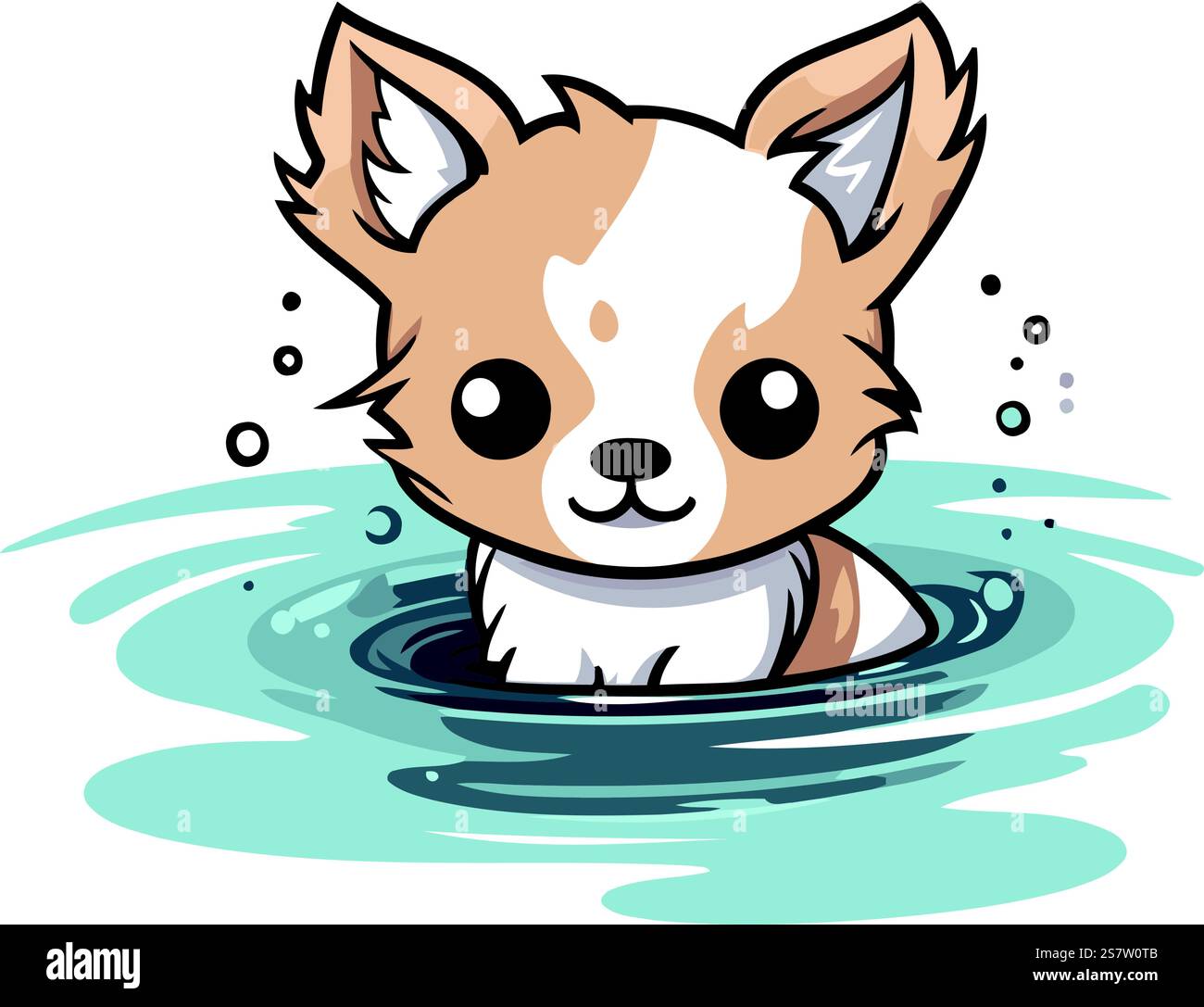 Cute cartoon dog swimming in the water. Vector illustration isolated on ...