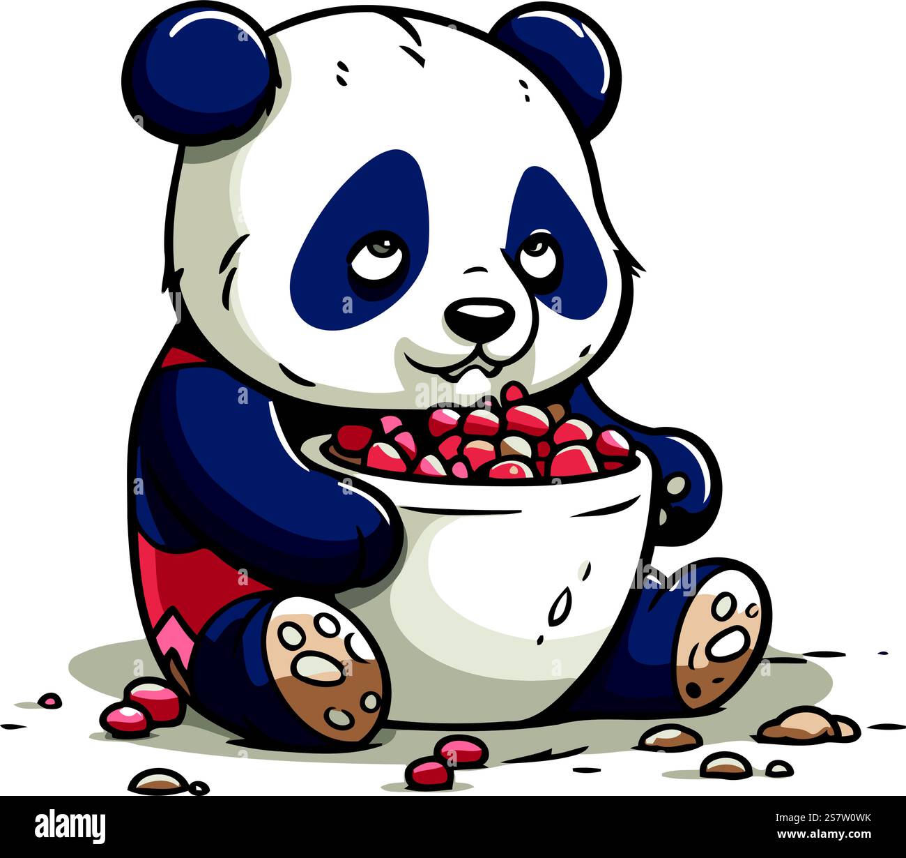 Cute panda eating a bowl of beans. Vector illustration Stock Vector ...