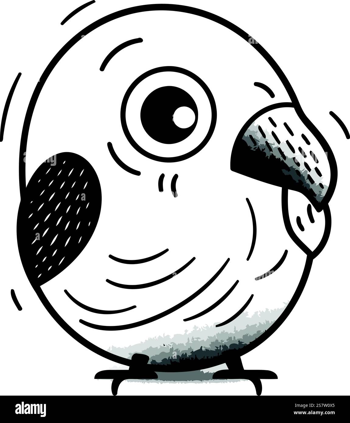 Cute black and white parrot cartoon doodle vector illustration Stock ...