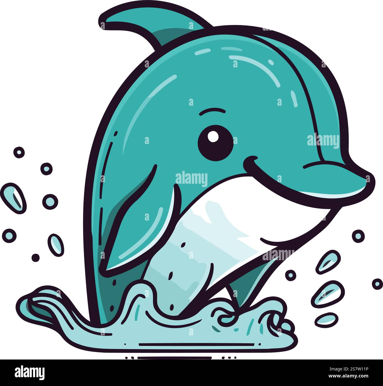 Cute cartoon dolphin with splashes of water. Vector illustration Stock ...