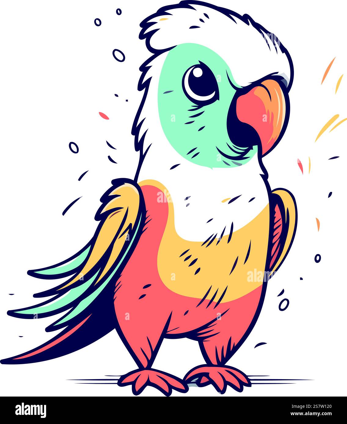 Cute parrot. Hand drawn vector illustration isolated on white ...