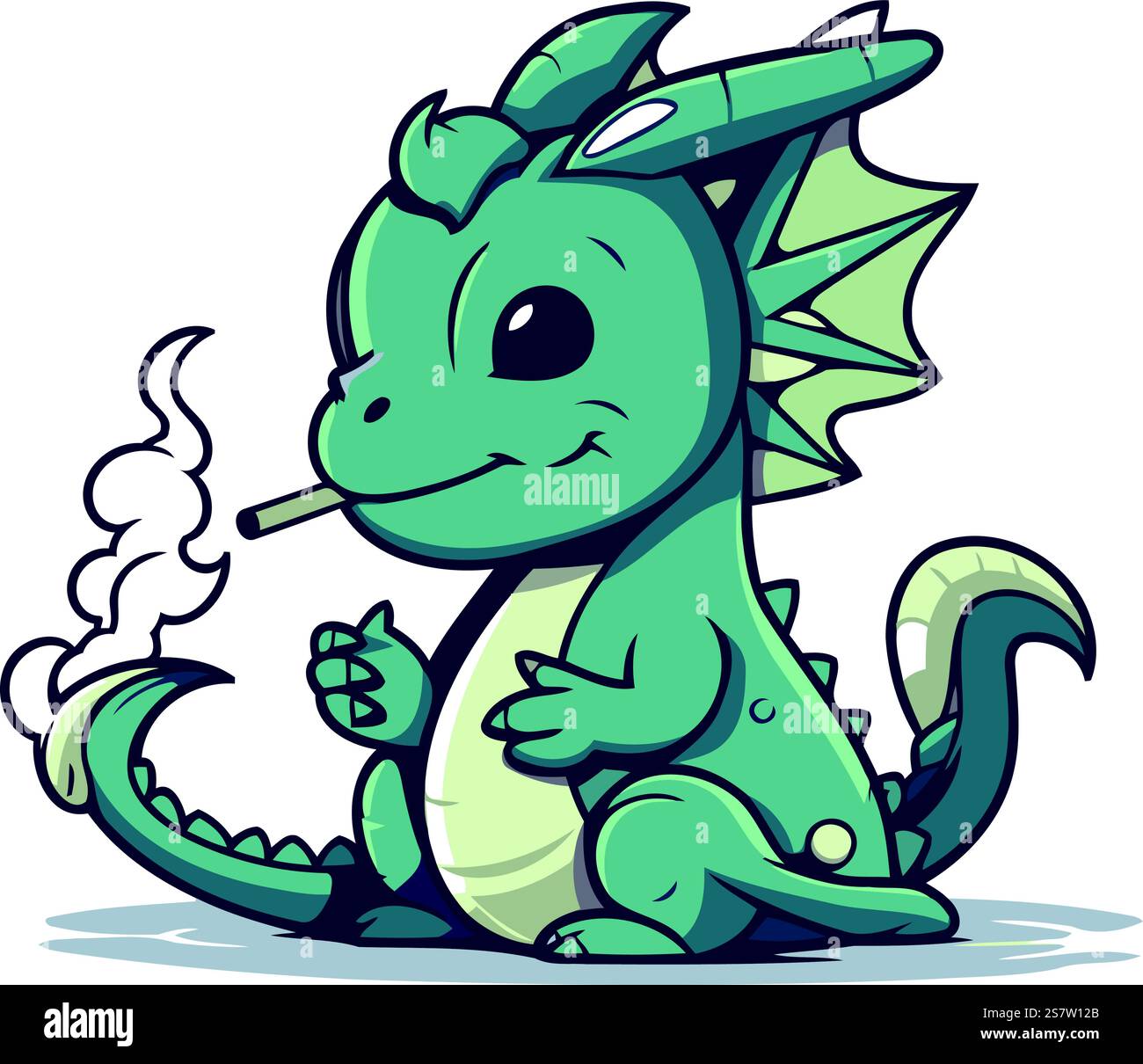 Cartoon dragon with smoking cigarette. Vector illustration. Isolated on ...