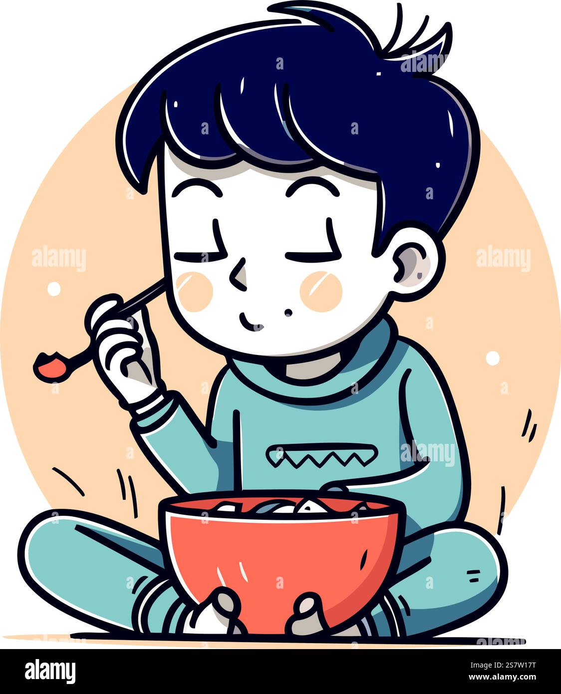 Illustration of a boy eating soup. Vector illustration in cartoon style ...