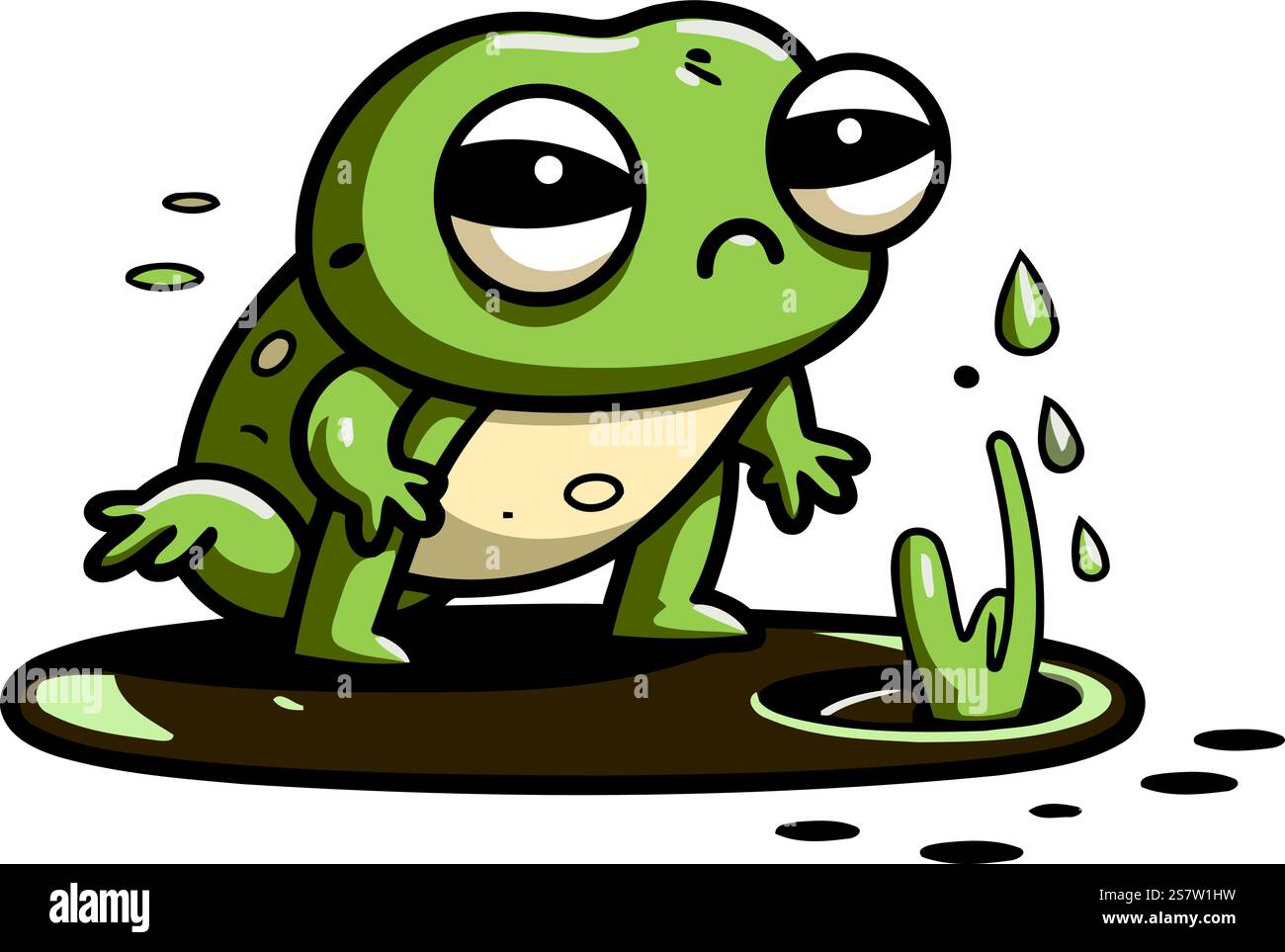 Frog in puddle. Vector illustration. Isolated on white background Stock ...