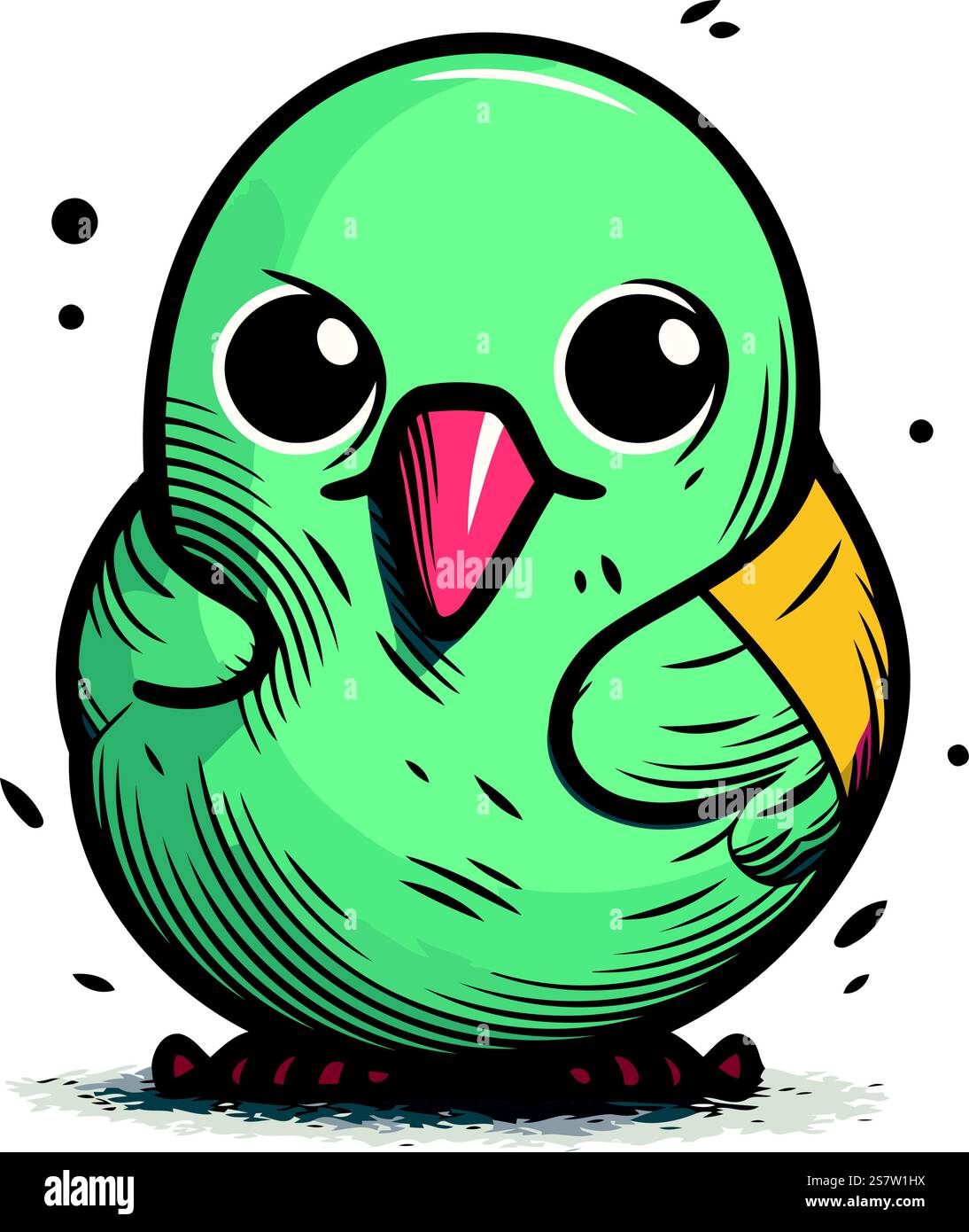 Cute cartoon green bird on white background. Hand drawn vector ...