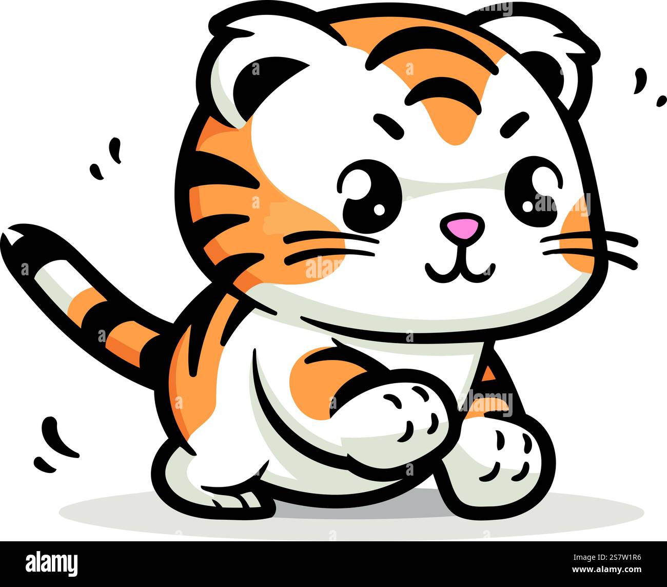 Cute little tiger sitting and smiling. Vector cartoon character ...