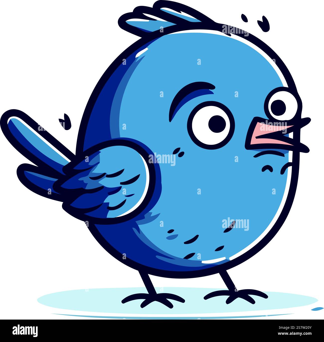 Cute cartoon blue bird isolated on white background. Vector ...