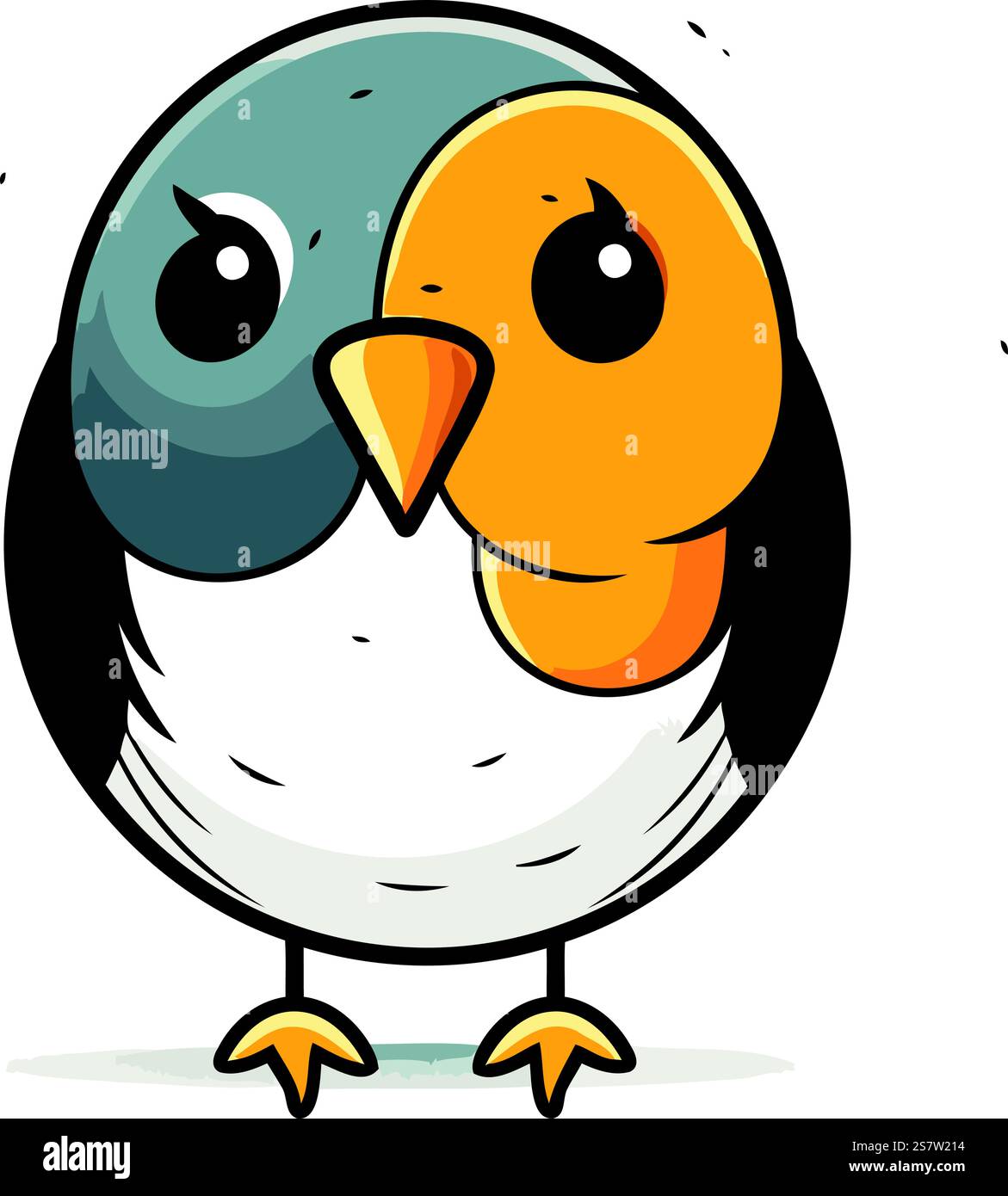 Vector illustration of cute cartoon black robin isolated on white ...