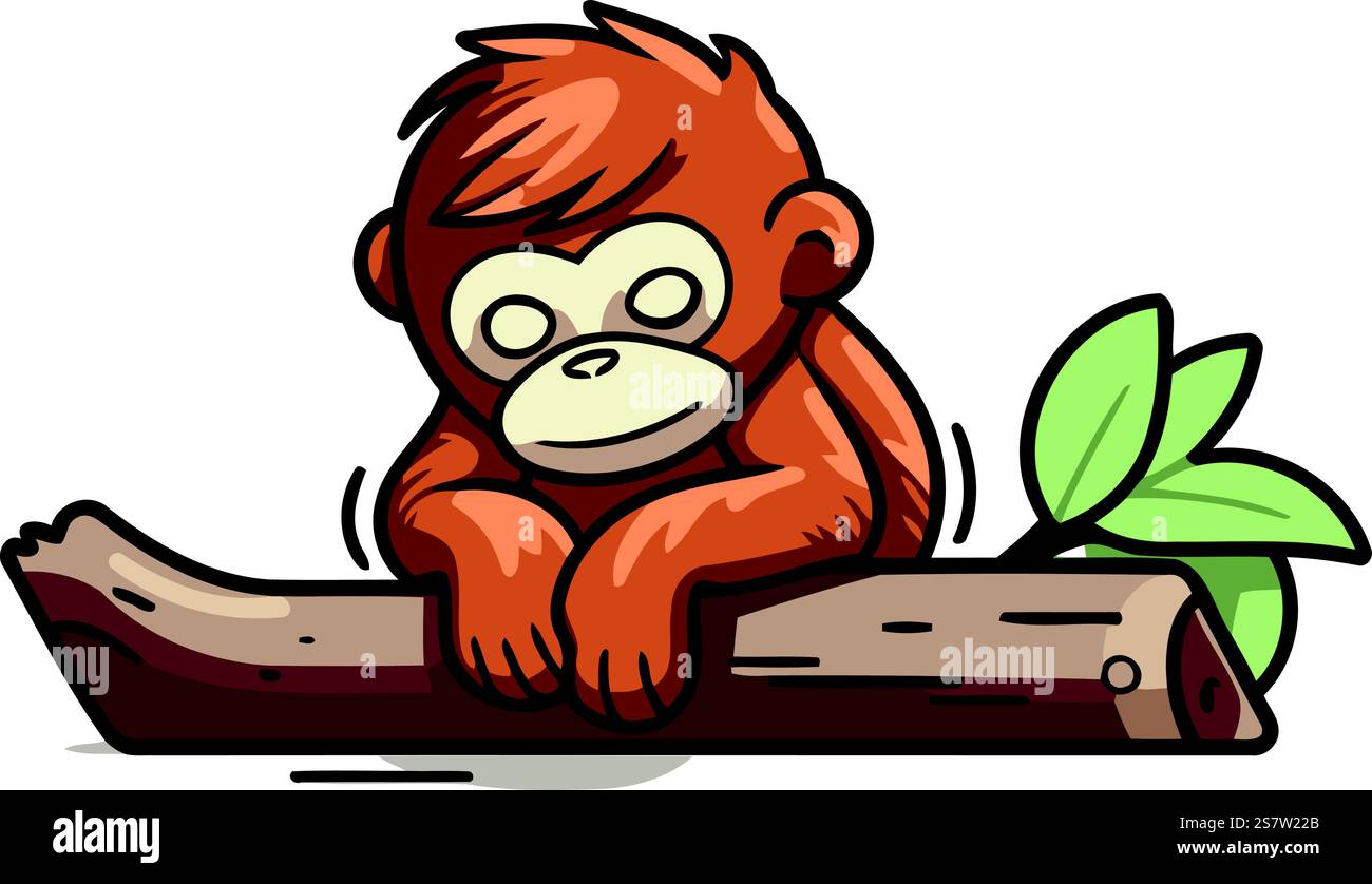 Orangutan cartoon character sitting on a log. Vector illustration Stock ...