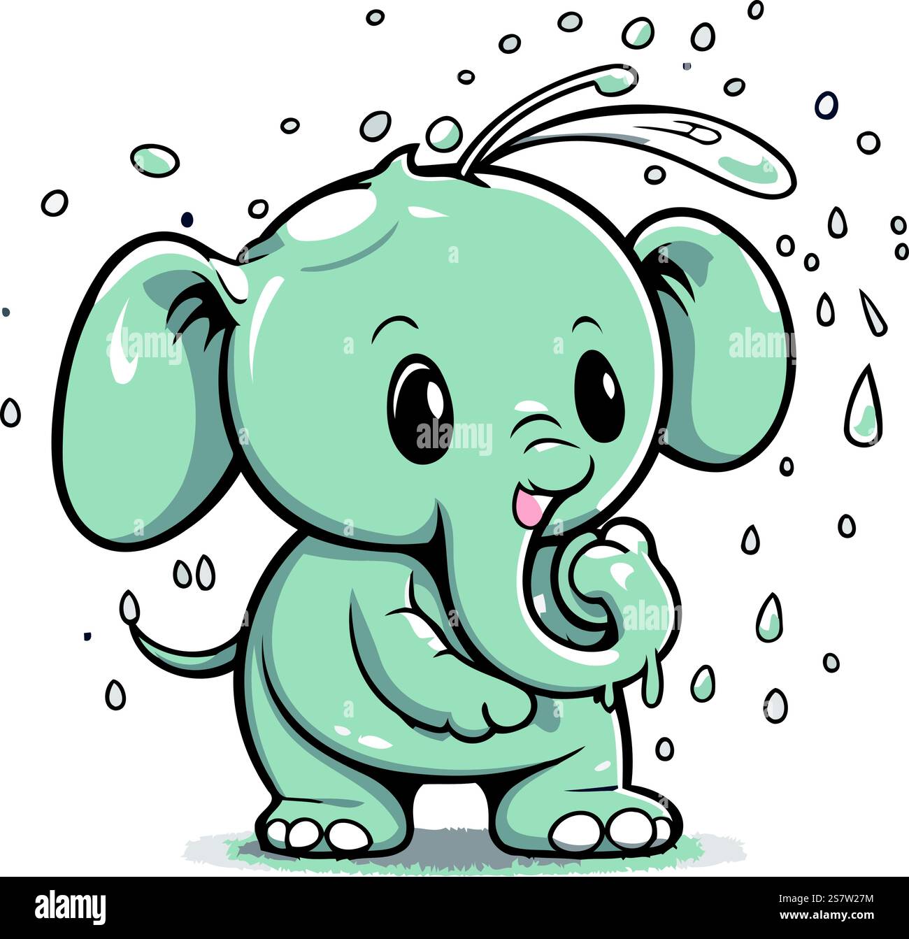 Cute cartoon elephant with rain drops. Vector illustration isolated on ...