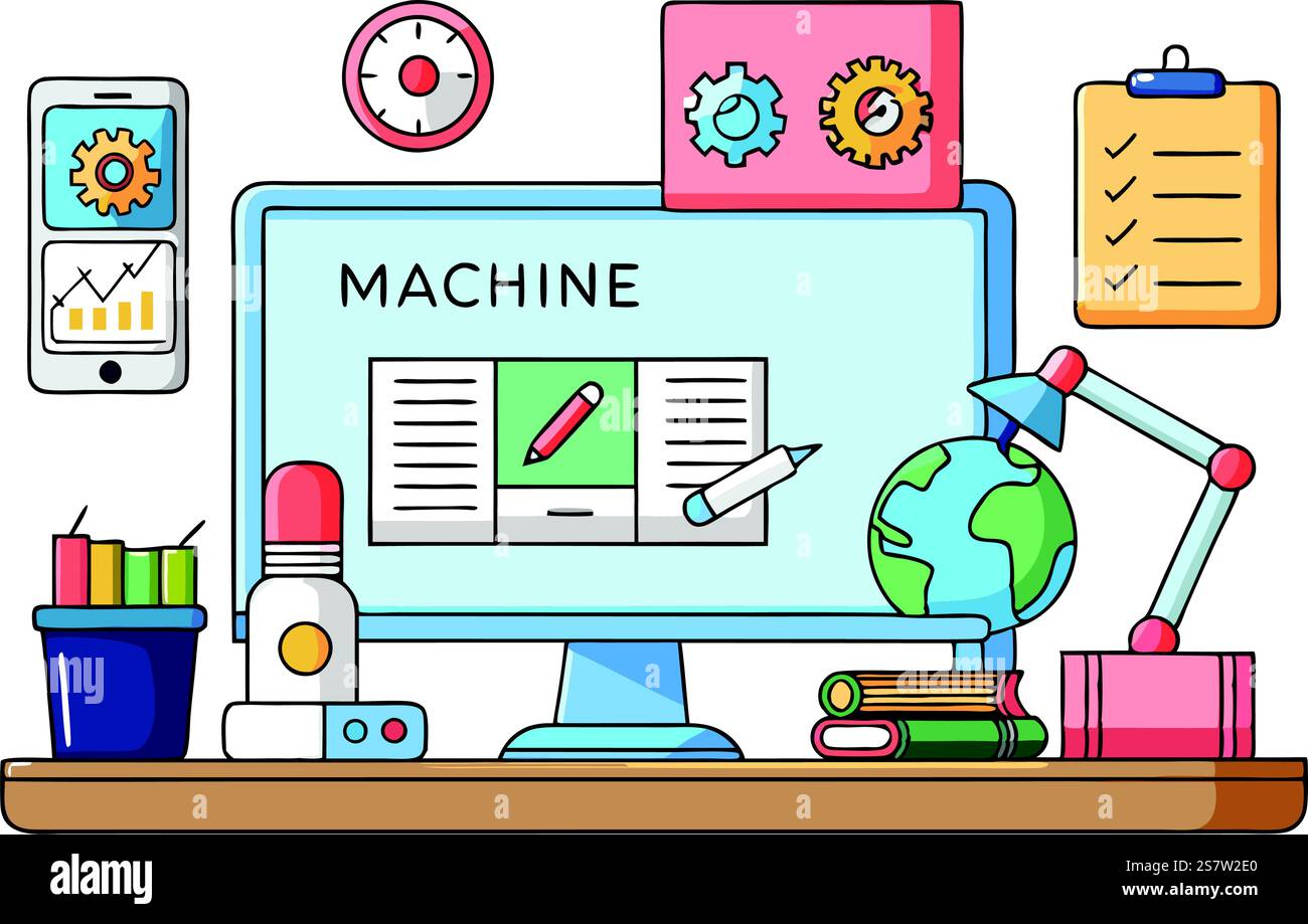 Educational desk setup with teaching supplies, digital tools, and an ...