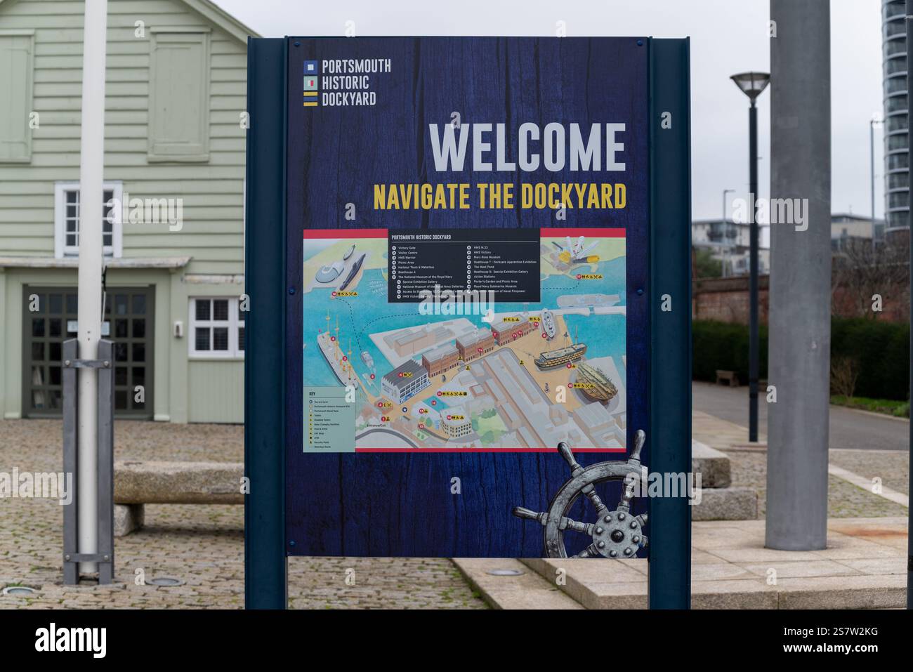 Visitor guide may near the entrance to Portsmouth's Historic Dockyard ...