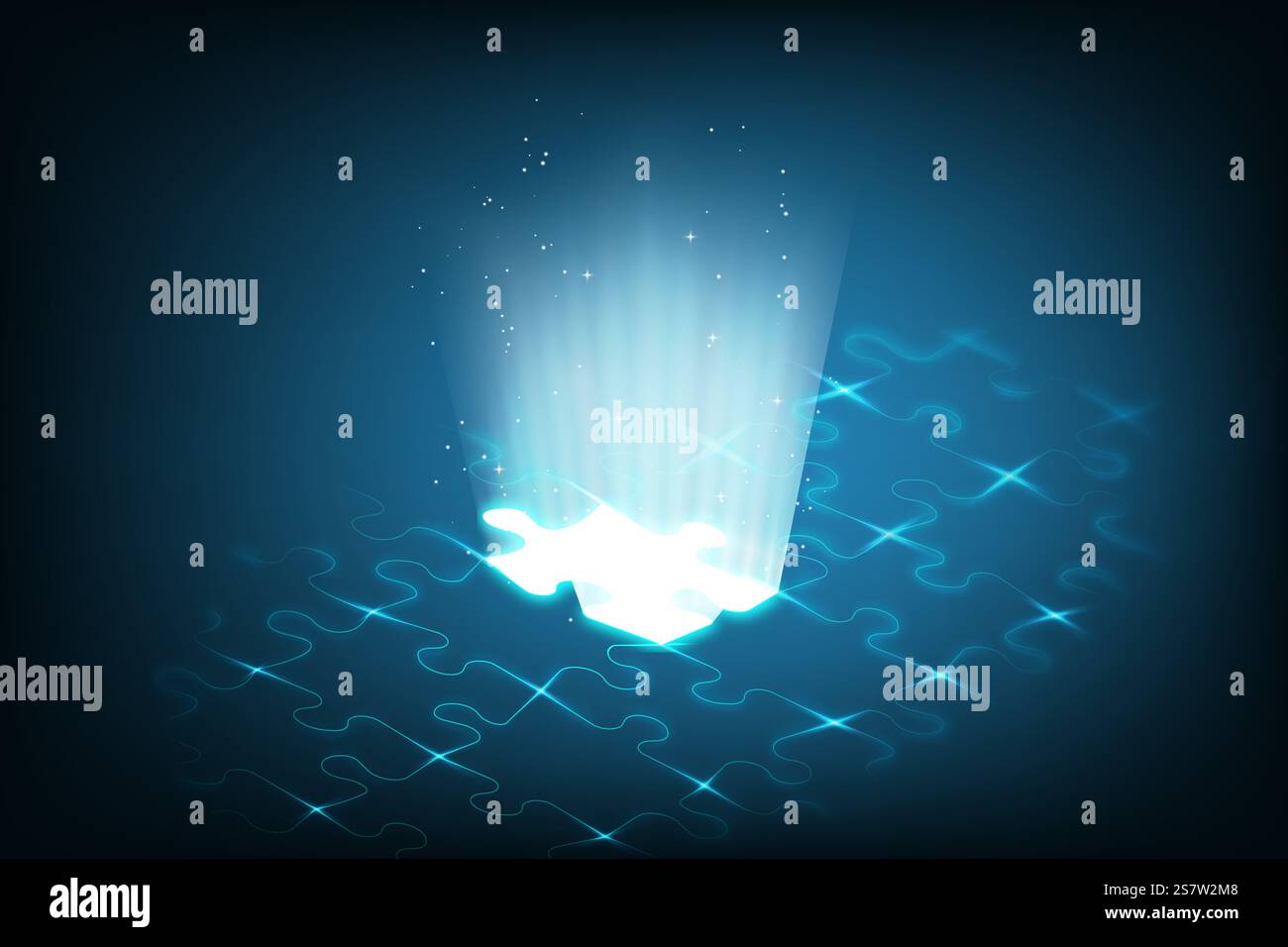 Glowing puzzle piece surrounded by abstract grid, representing missing ...