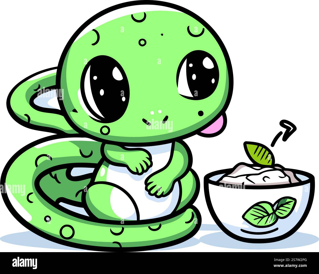 Cute cartoon snake with a bowl of yogurt. Vector illustration Stock ...